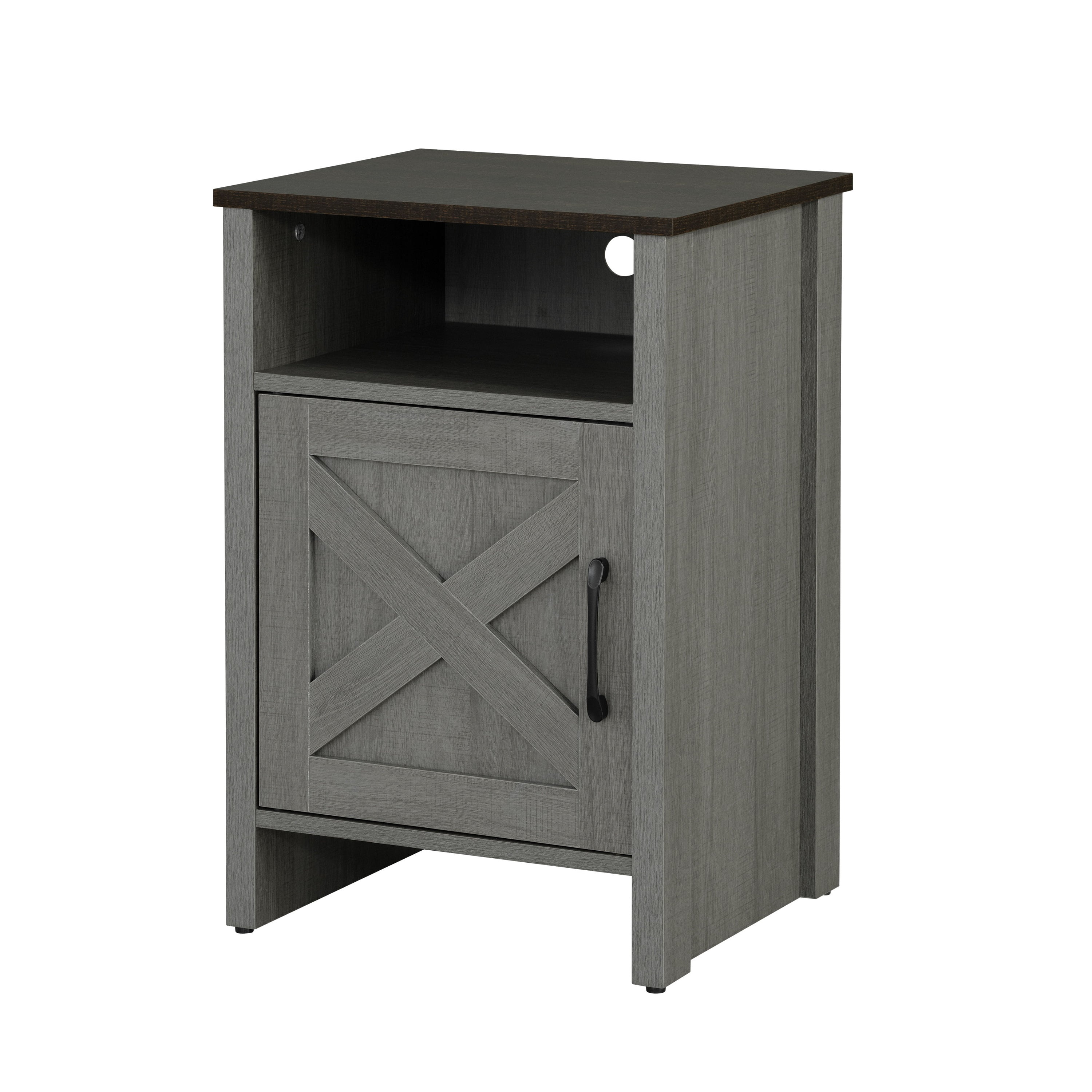 Furniture of America Cassian Farmhouse 16" Wood Side Table with Barn Door and Open Shelf, Gray ...