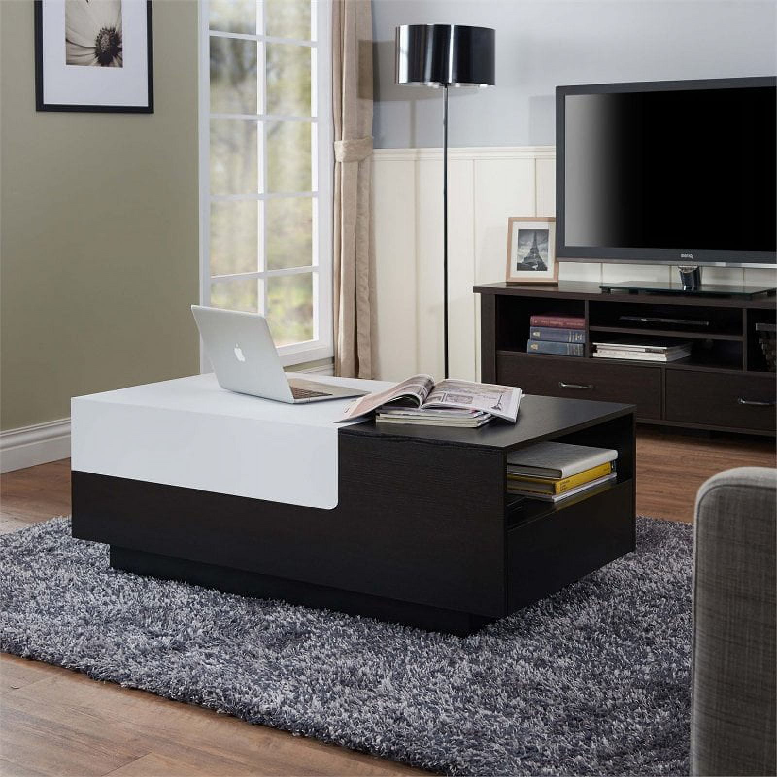 Furniture of America Chaz Wood Storage Coffee Table in White and Black ...