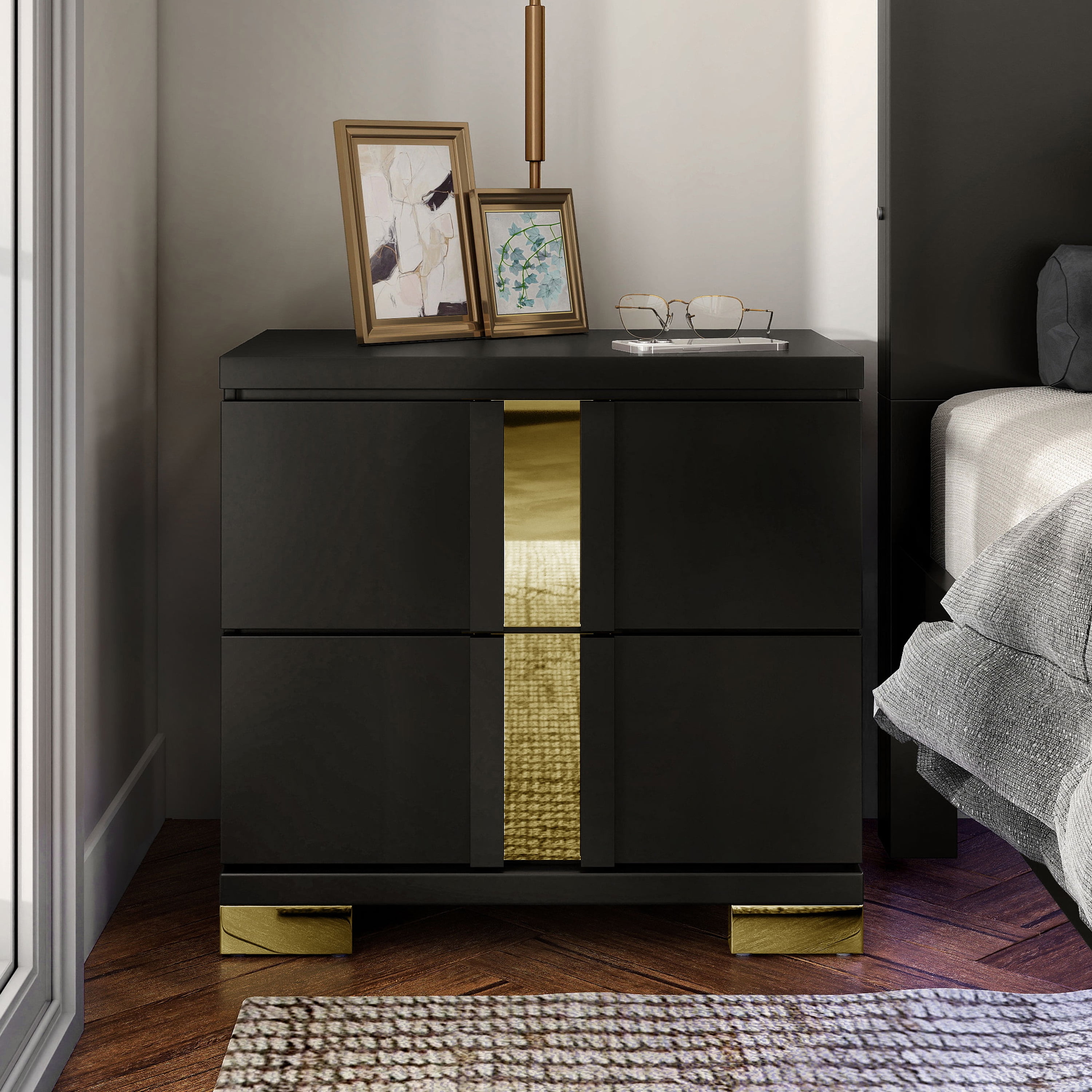 Black And Gold Nightstand