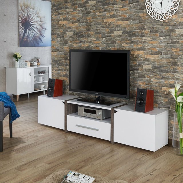 Clipe TV Stand - Modern Tiered Design - White - Walmart.com