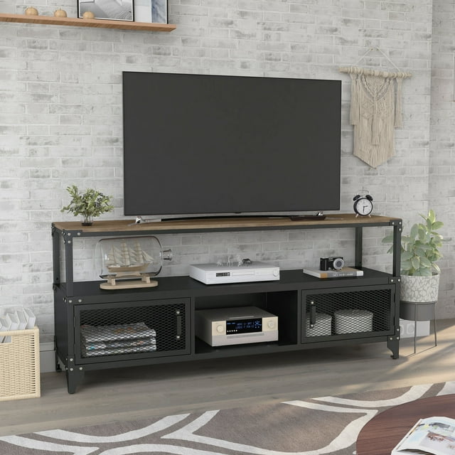 Furniture of America Conner Rustic Black and Dark Walnut 70-inch Steel ...