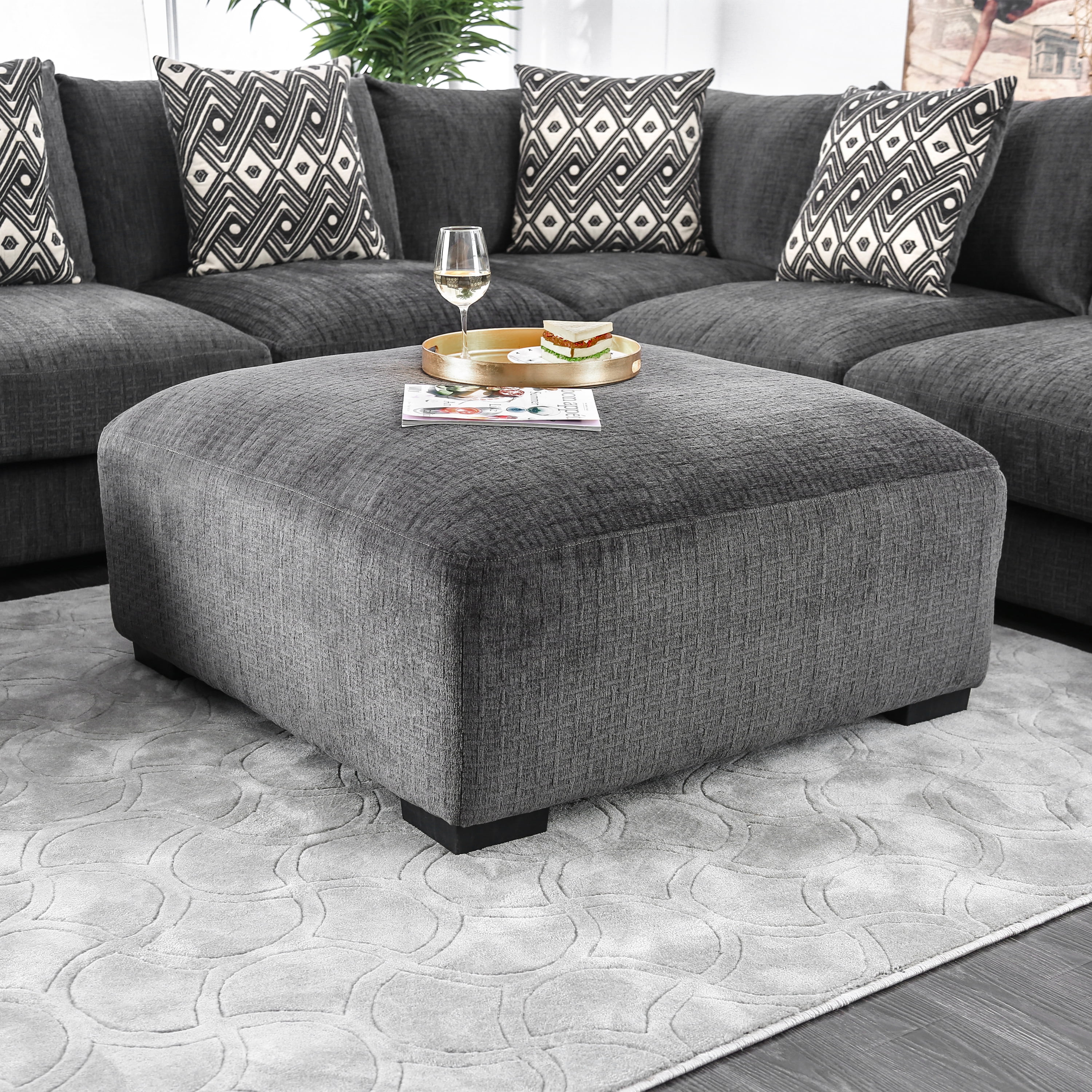 Furniture of America Contemporary Fabric Kayla Ottoman, Gray - Walmart.com