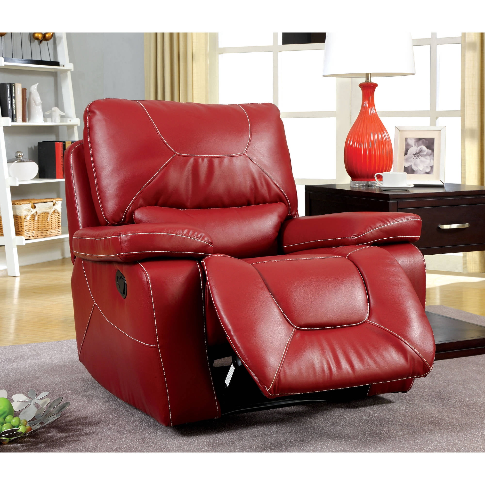 Furniture of America Contemporary Faux Leather Baxter Recliner Chair ...