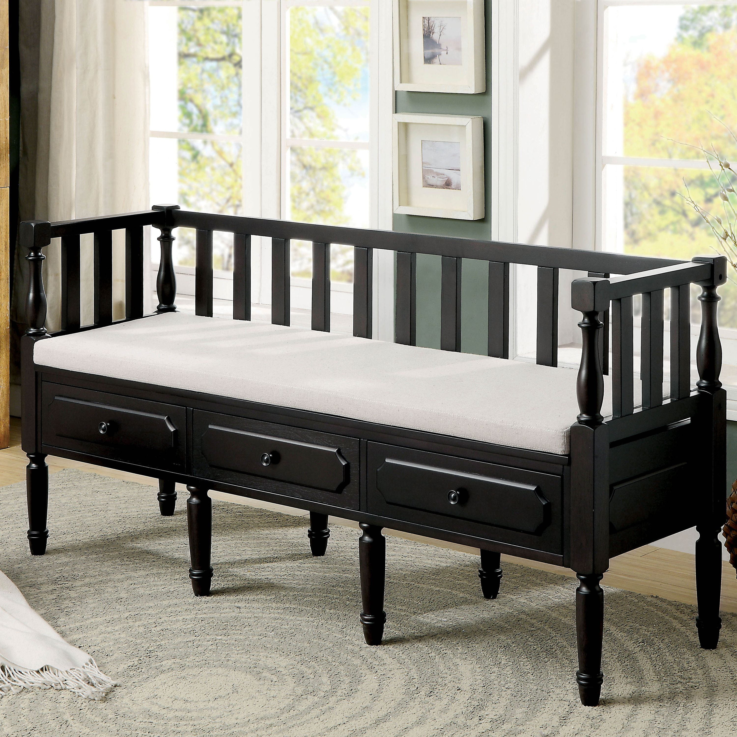 Furniture of America Cread 3-Drawer Bench, Walnut - Walmart.com