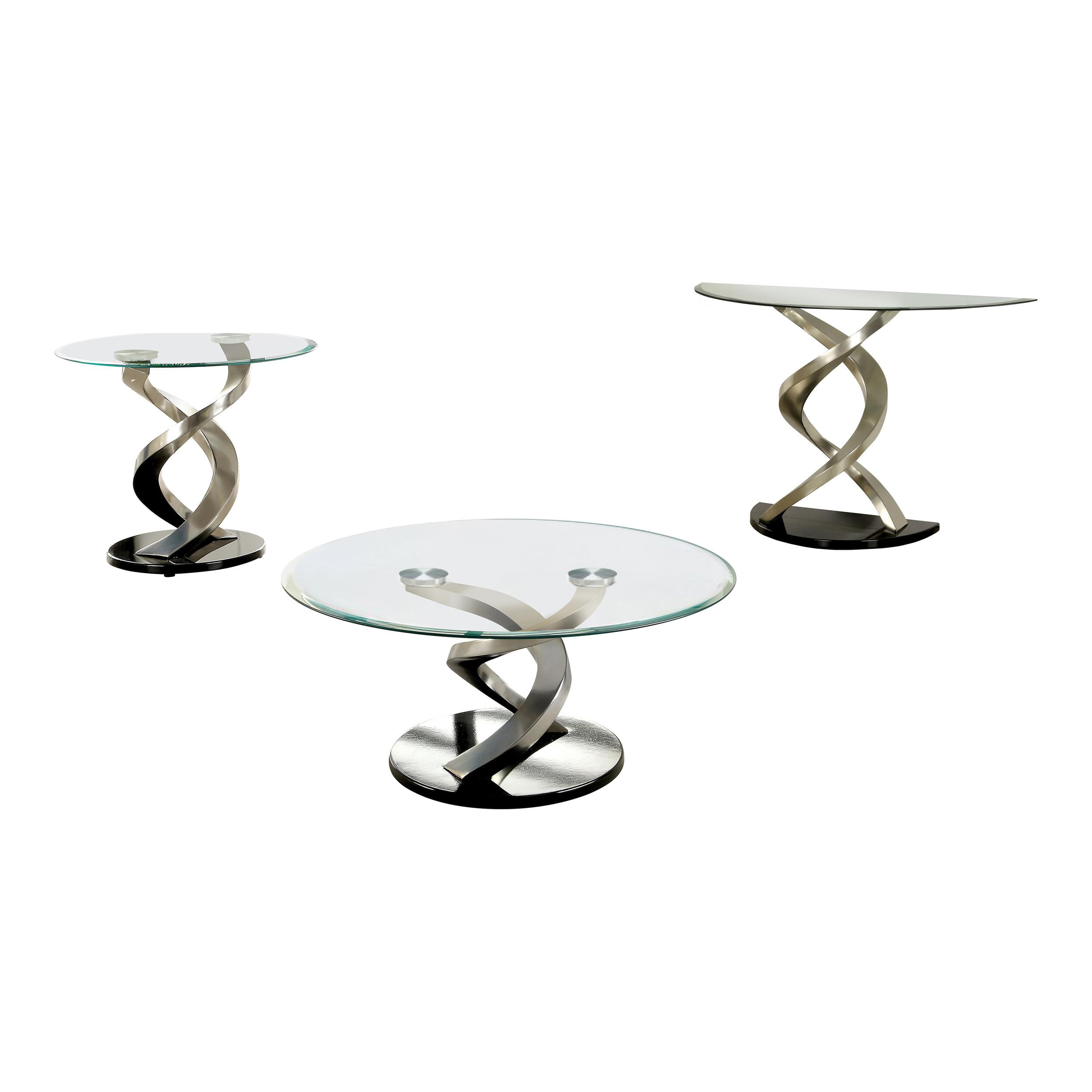 Furniture of America Crook Glass Top 3-Piece Coffee Table Set in Silver ...