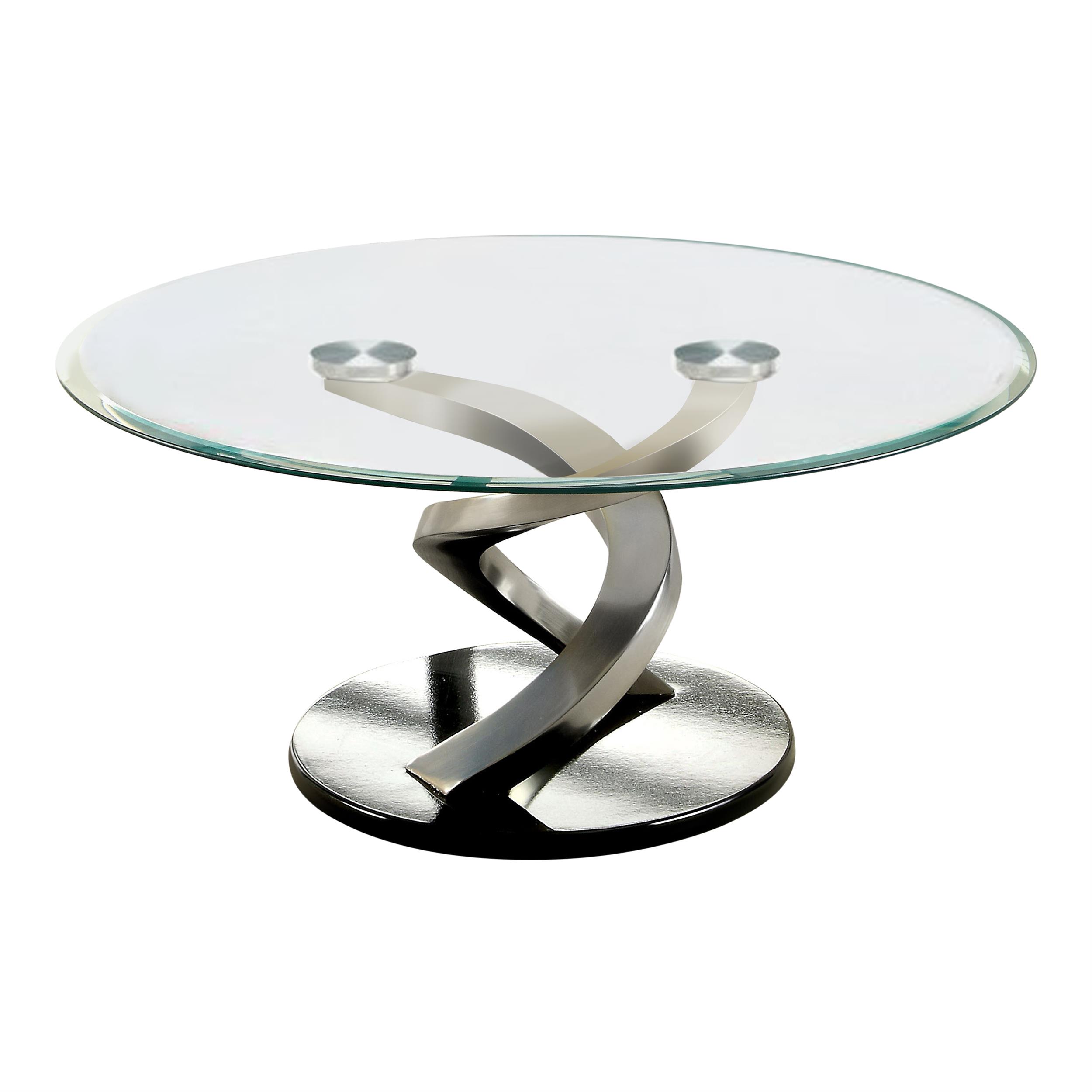 Furniture of America Crook Glass Top Coffee Table in Silver Satin ...