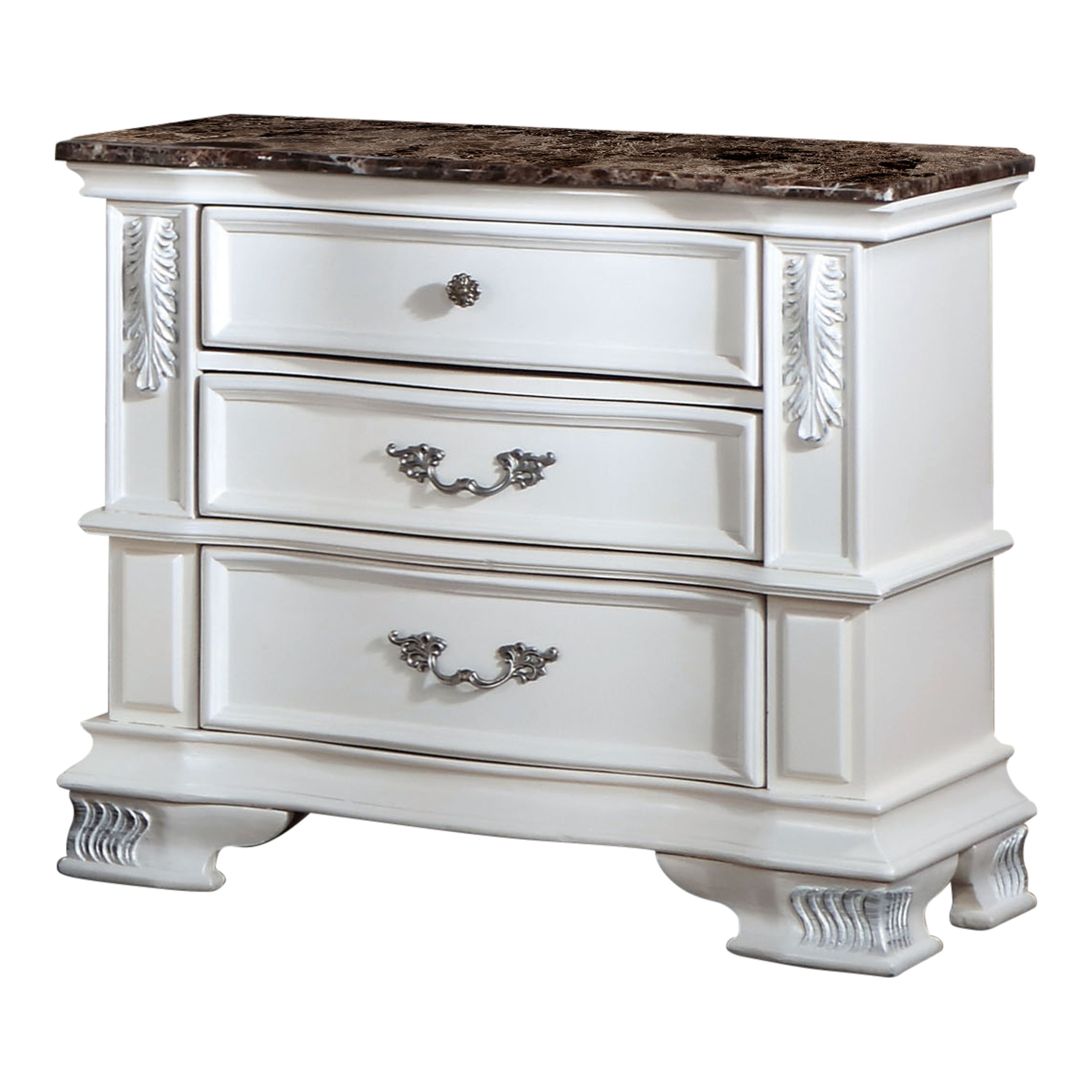 Furniture of America Deber Adult Traditional 3-Drawer Nightstand, Pearl ...