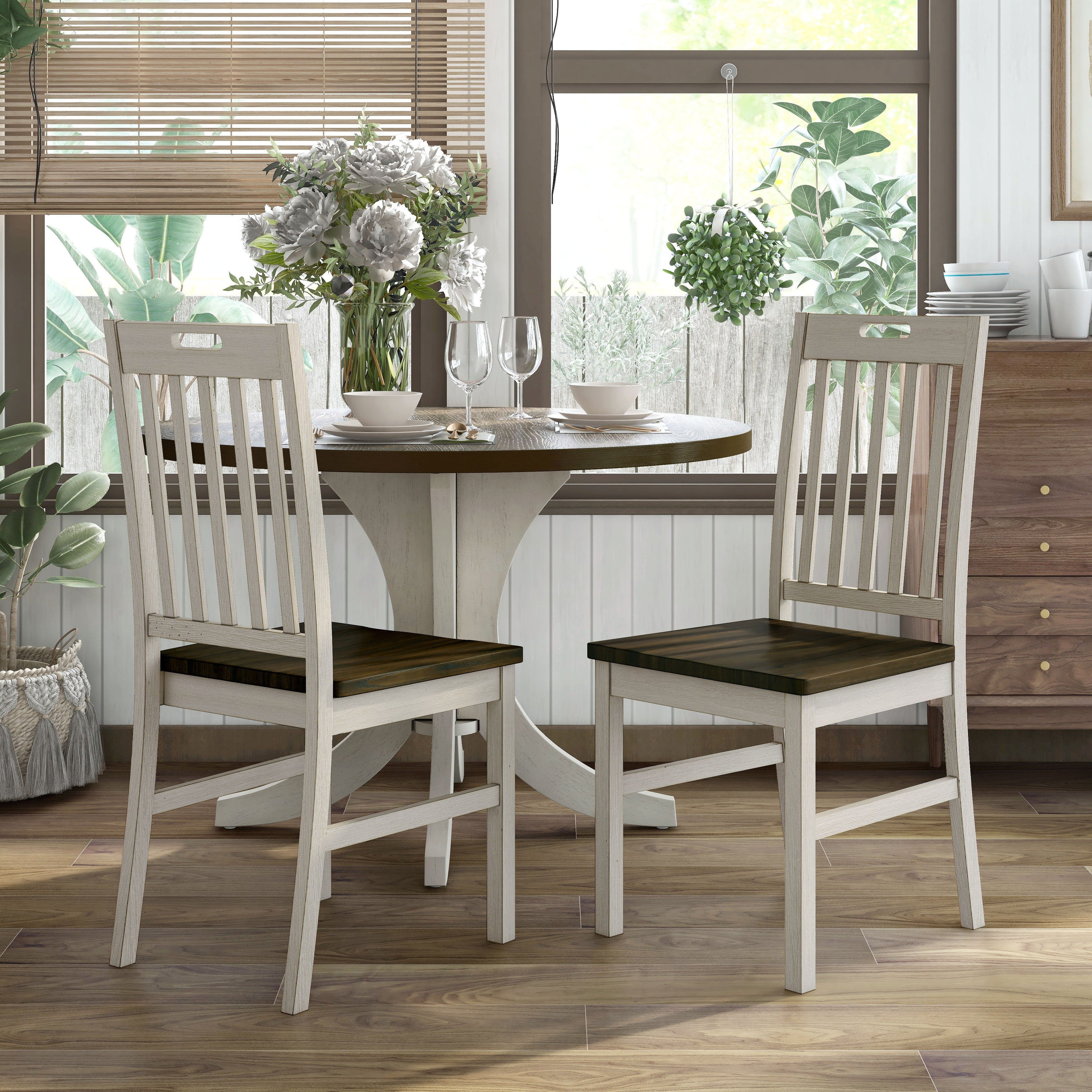 Furniture of America Derry Farmhouse Antique White Wood Slatted Backs ...