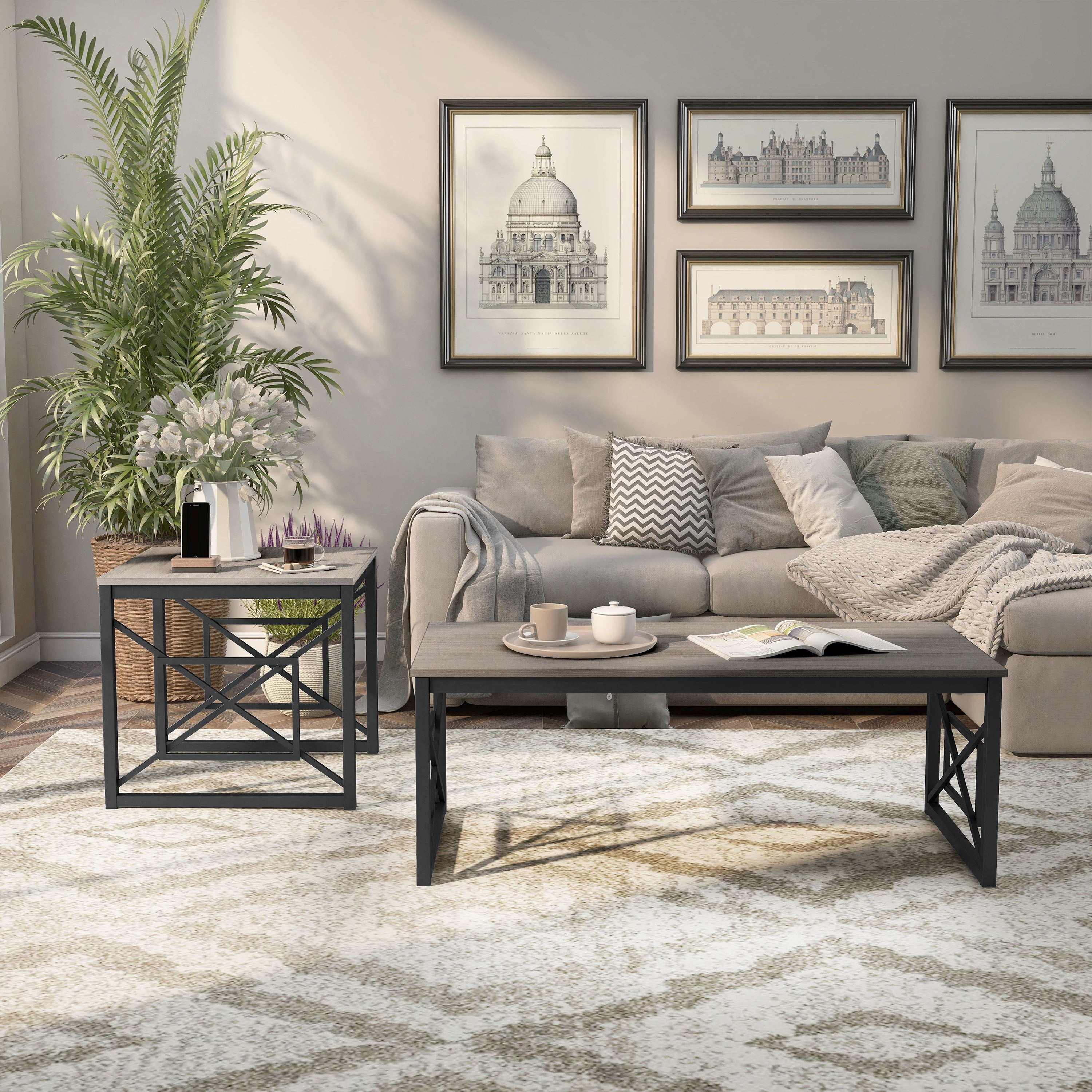 Dexter Wood Top Coffee Table Set - Metal Gray - Walmart.com