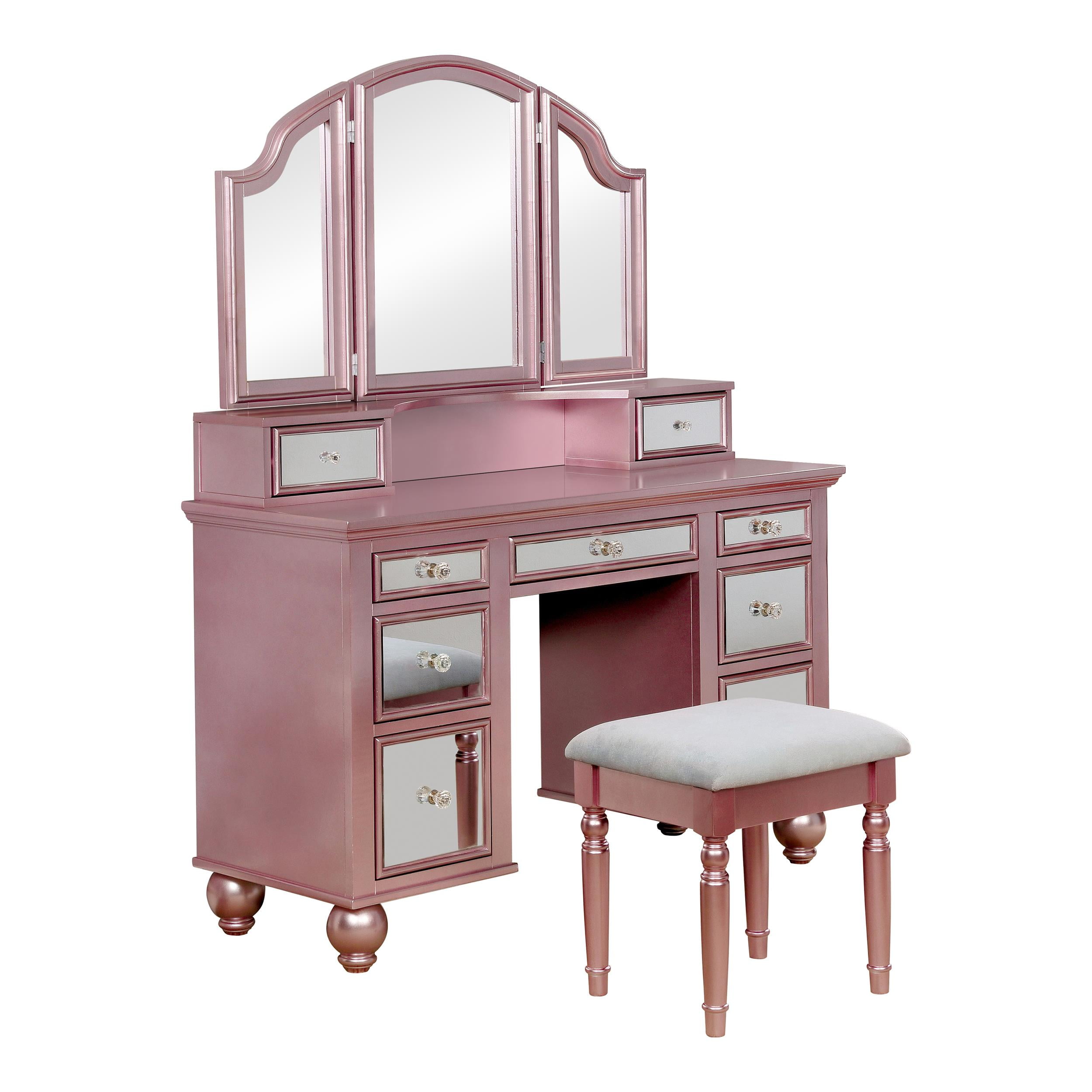 Furniture of America Diane Contemporary Wood 3-Piece Vanity Set in Rose ...