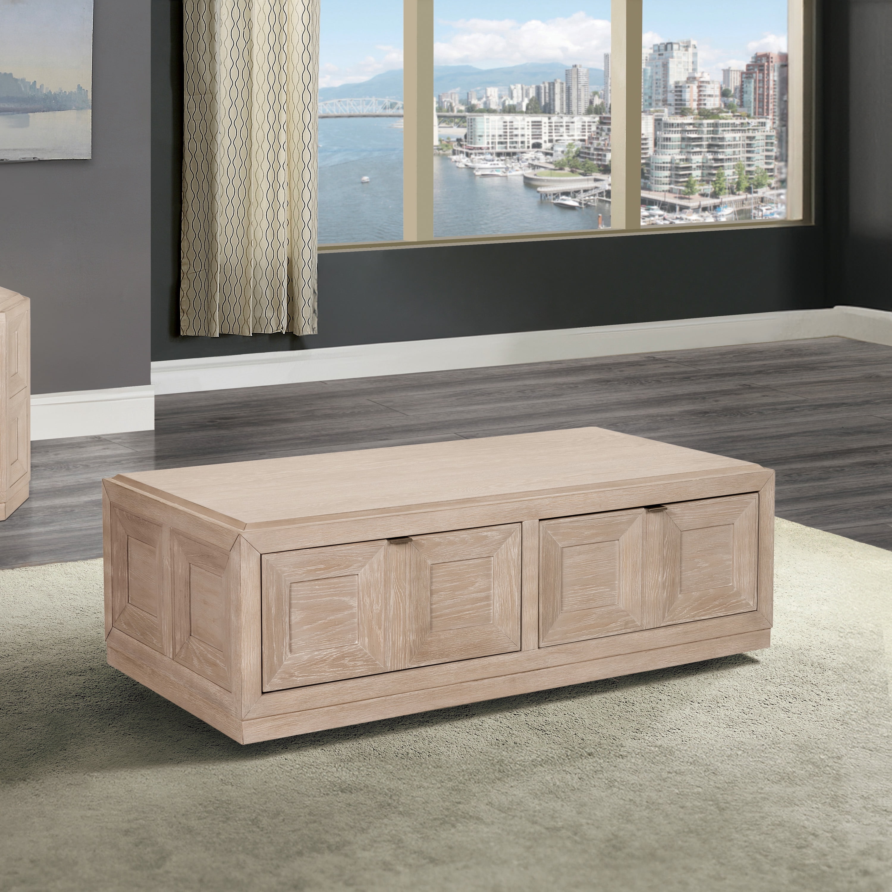 Furniture of America Direx Modern Solid Wood Coffee Table with 2-Drawer ...