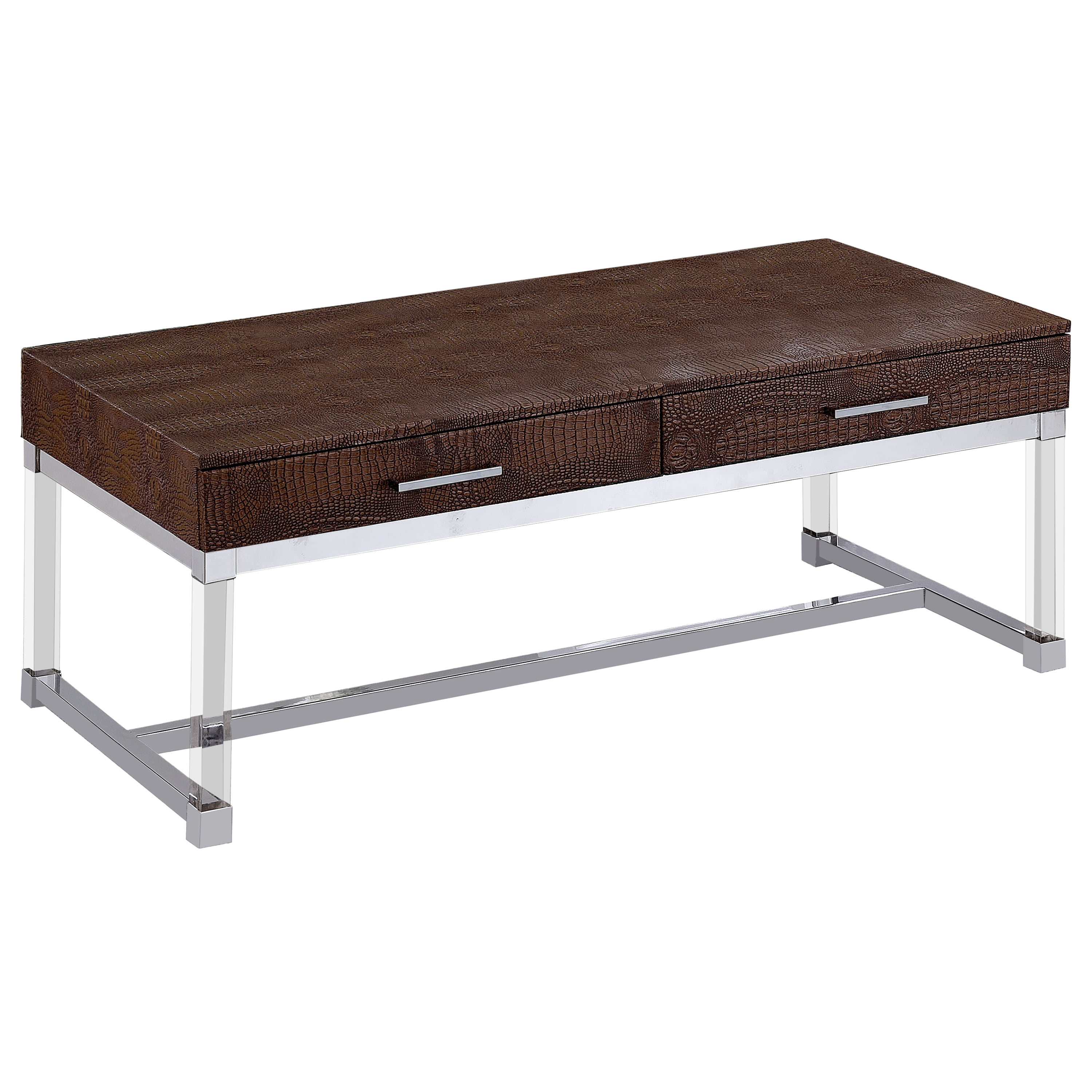 Furniture of America Dolan Faux Leather 2-Drawer Coffee Table, Brown ...