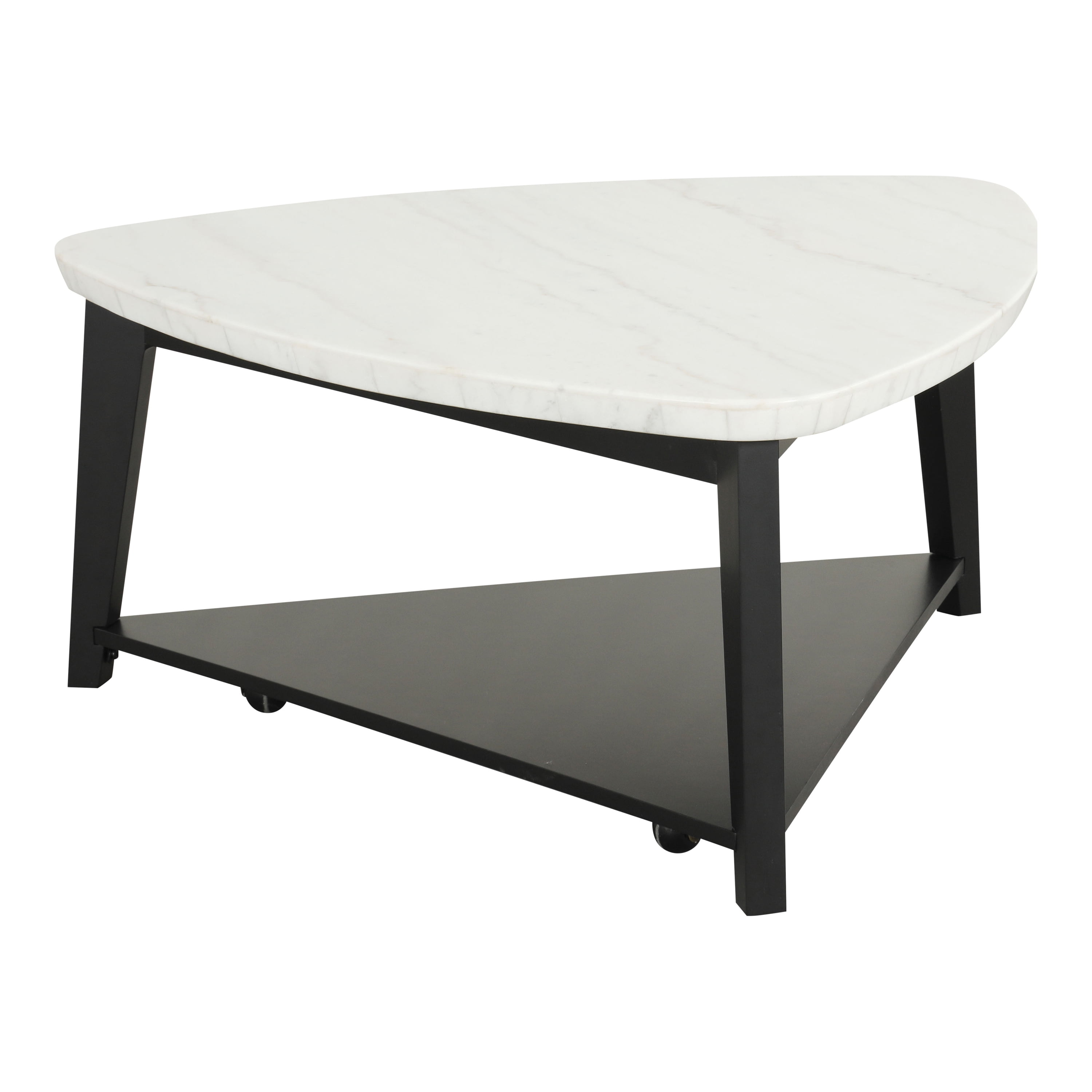 Furniture of America Dorth Marble Top 1-Shelf Triangle Coffee Table ...