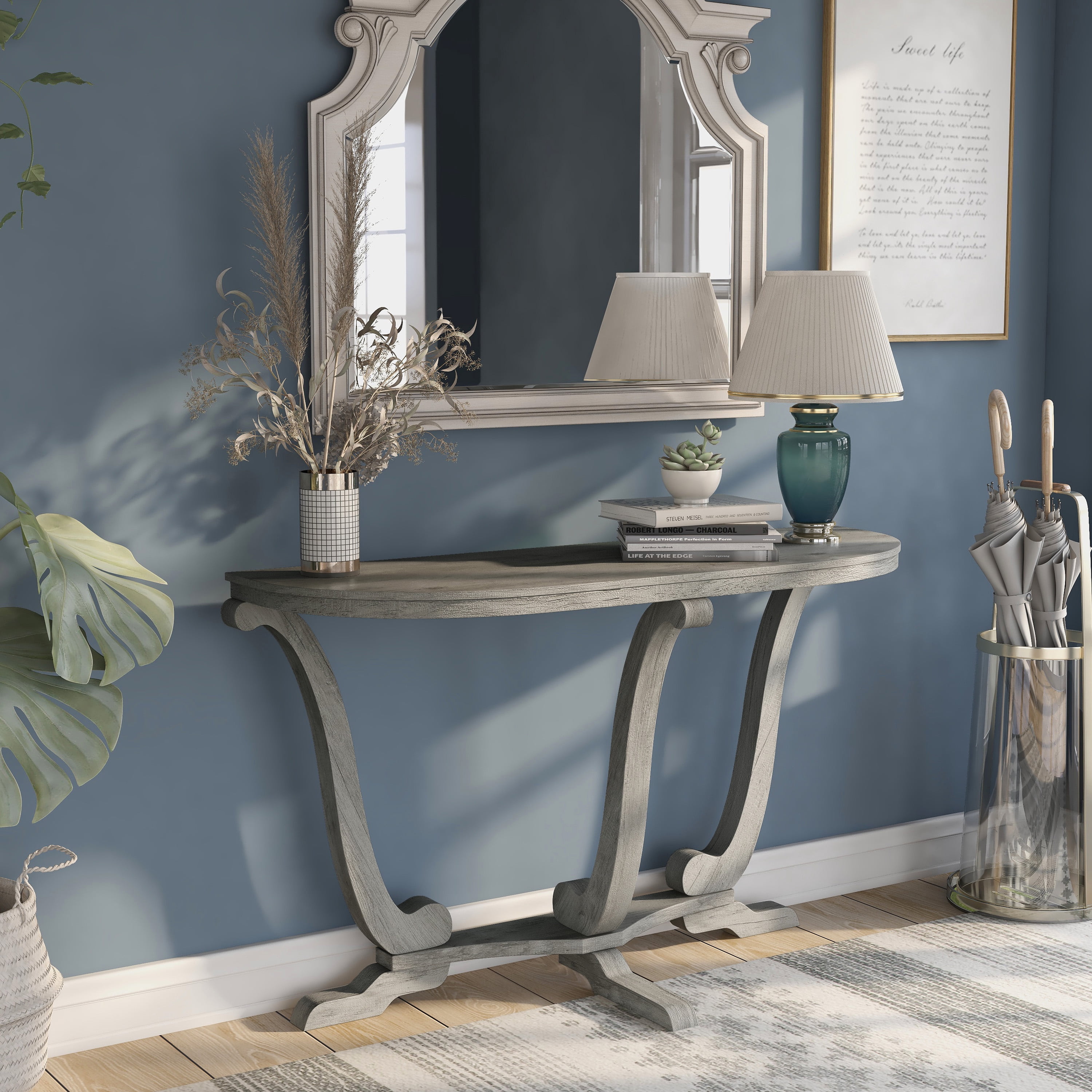Furniture of America Draste Half Moon Wood Vintage Gray Oak Console ...