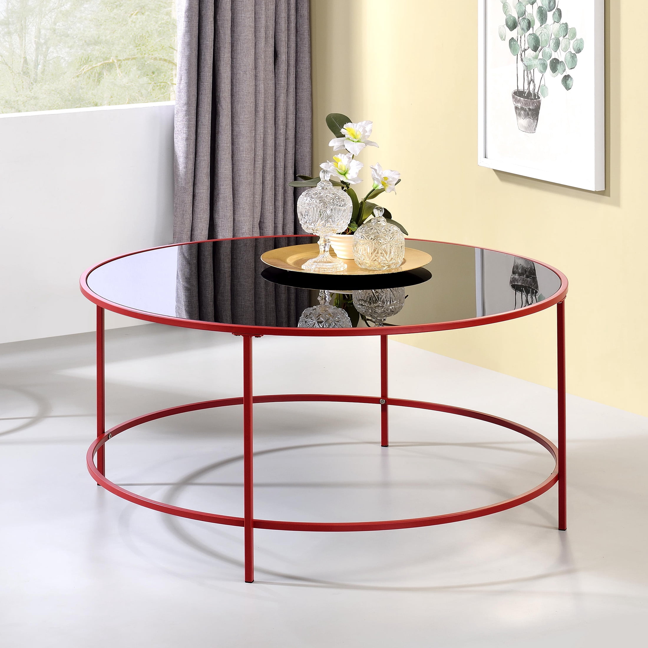 Furniture of America Drumm Glass Top Coffee Table, Red - Walmart.com