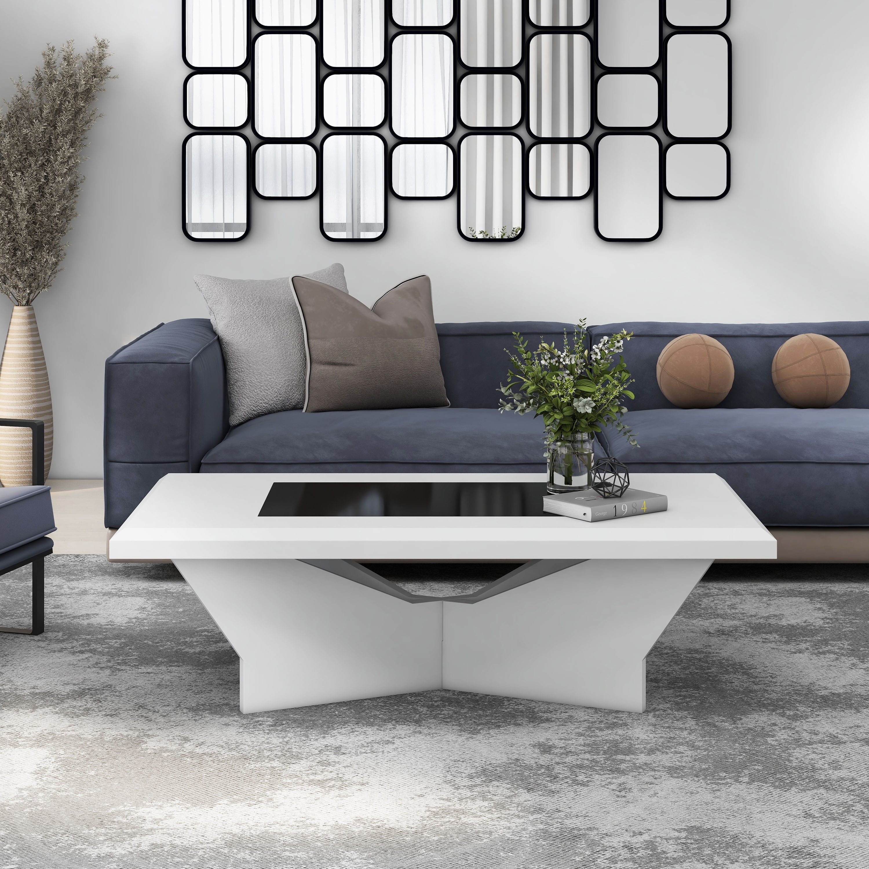 Duall Coffee Table - Contemporary White & Black Glass Top - Walmart.com