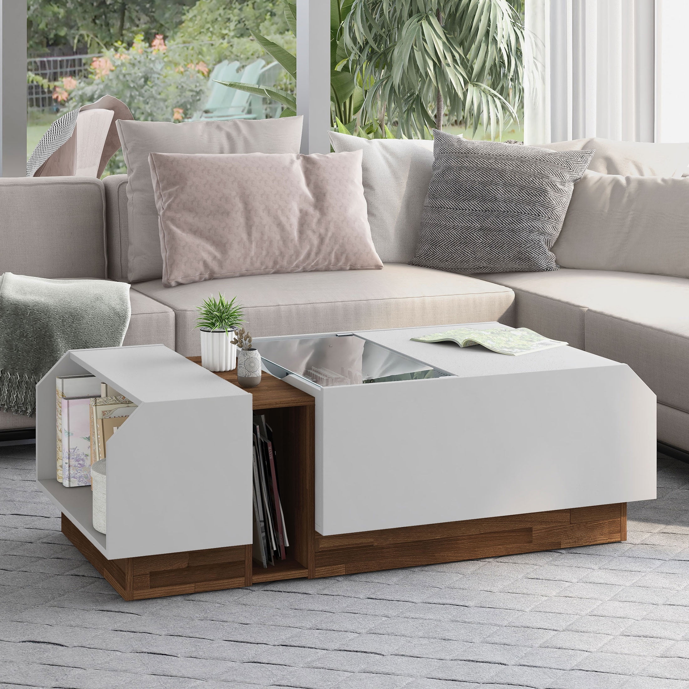 Furniture of America Eadgar Storage Coffee Table, White - Walmart.com