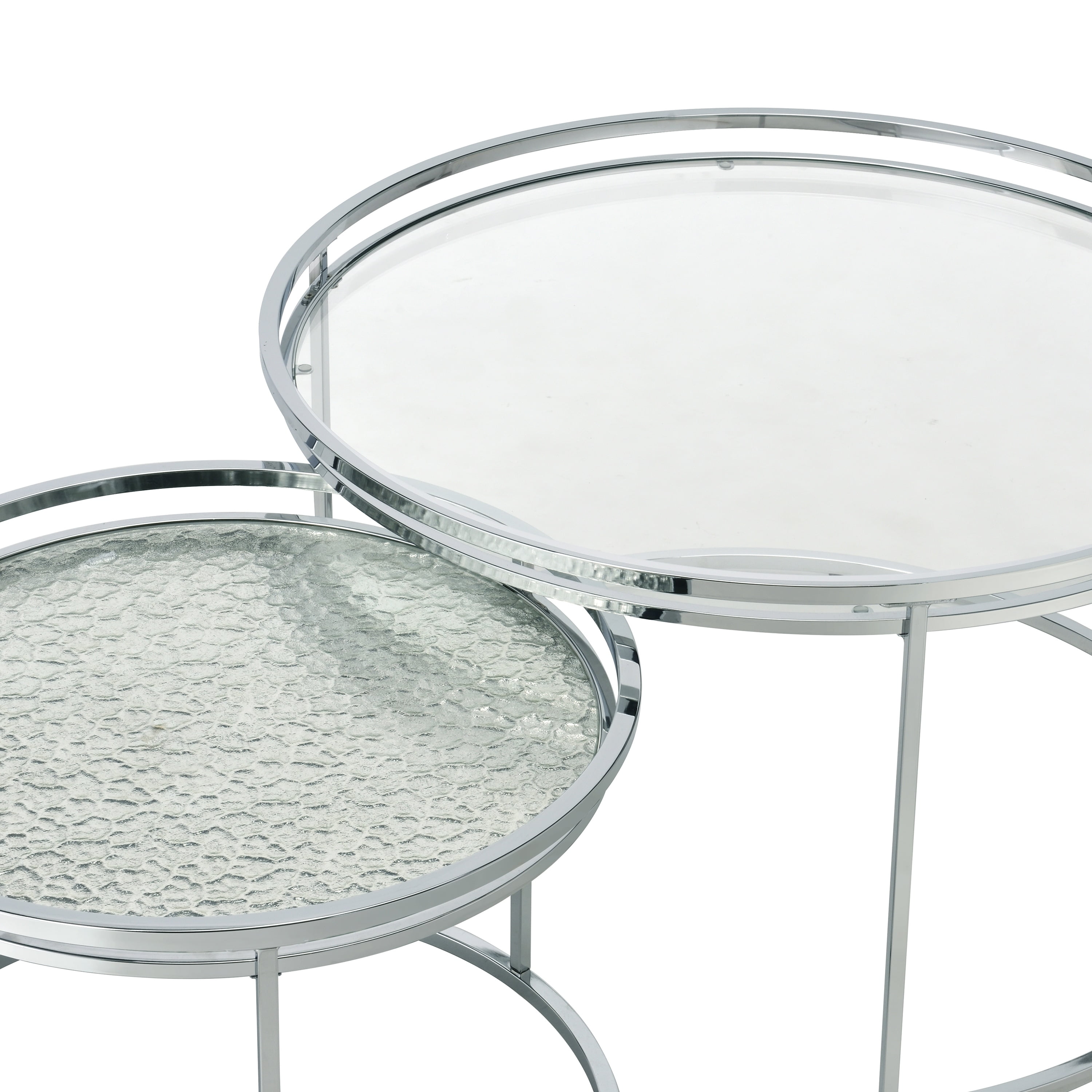 Furniture of America Elema Glam Chrome Glass Top 2-Piece Nesting Tables ...