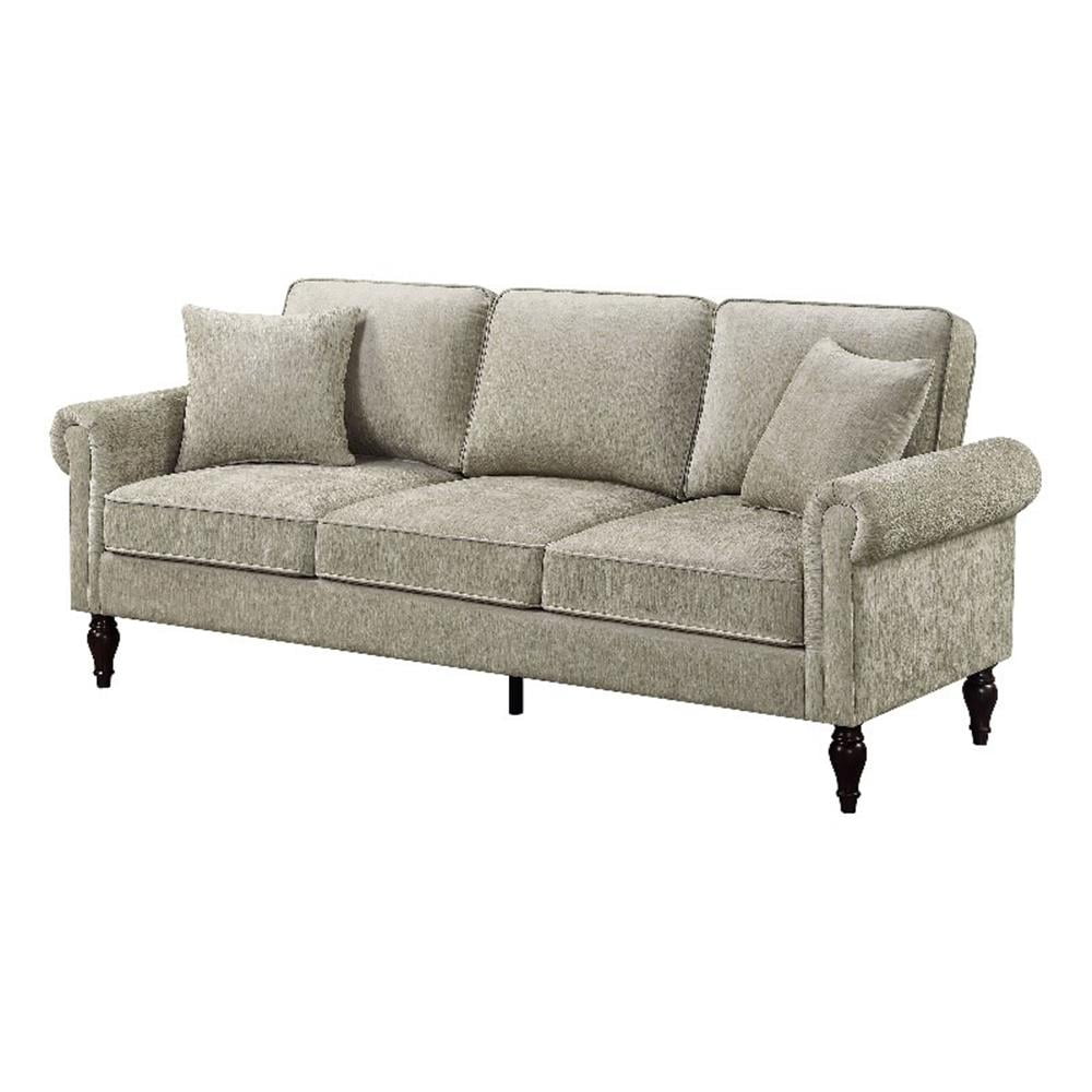 Furniture of America Elm Chenille Upholstered Light Brown Sofa and Care ...
