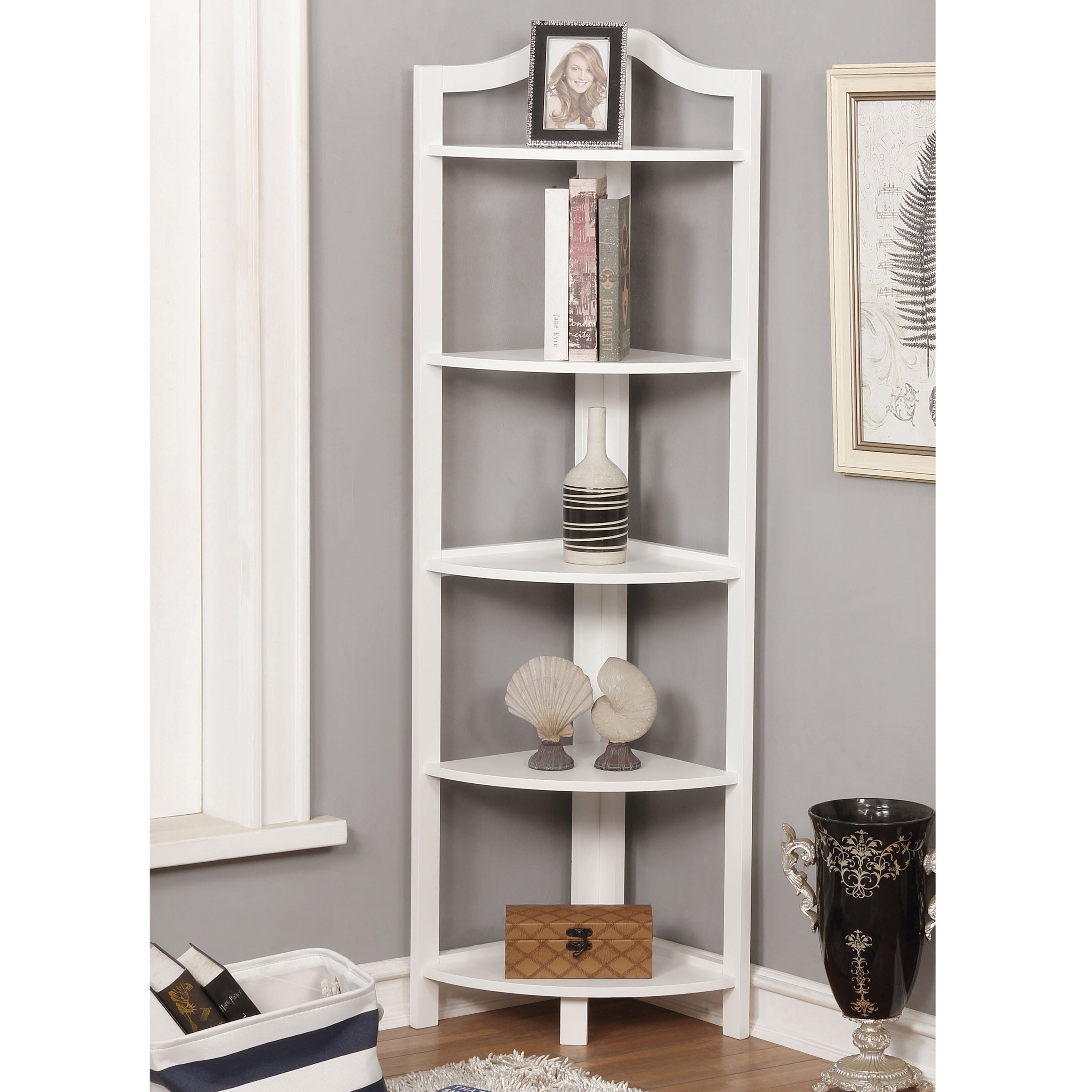 Free Shipping! Furniture of America Emery 5-Shelf Corner Stand, White ...
