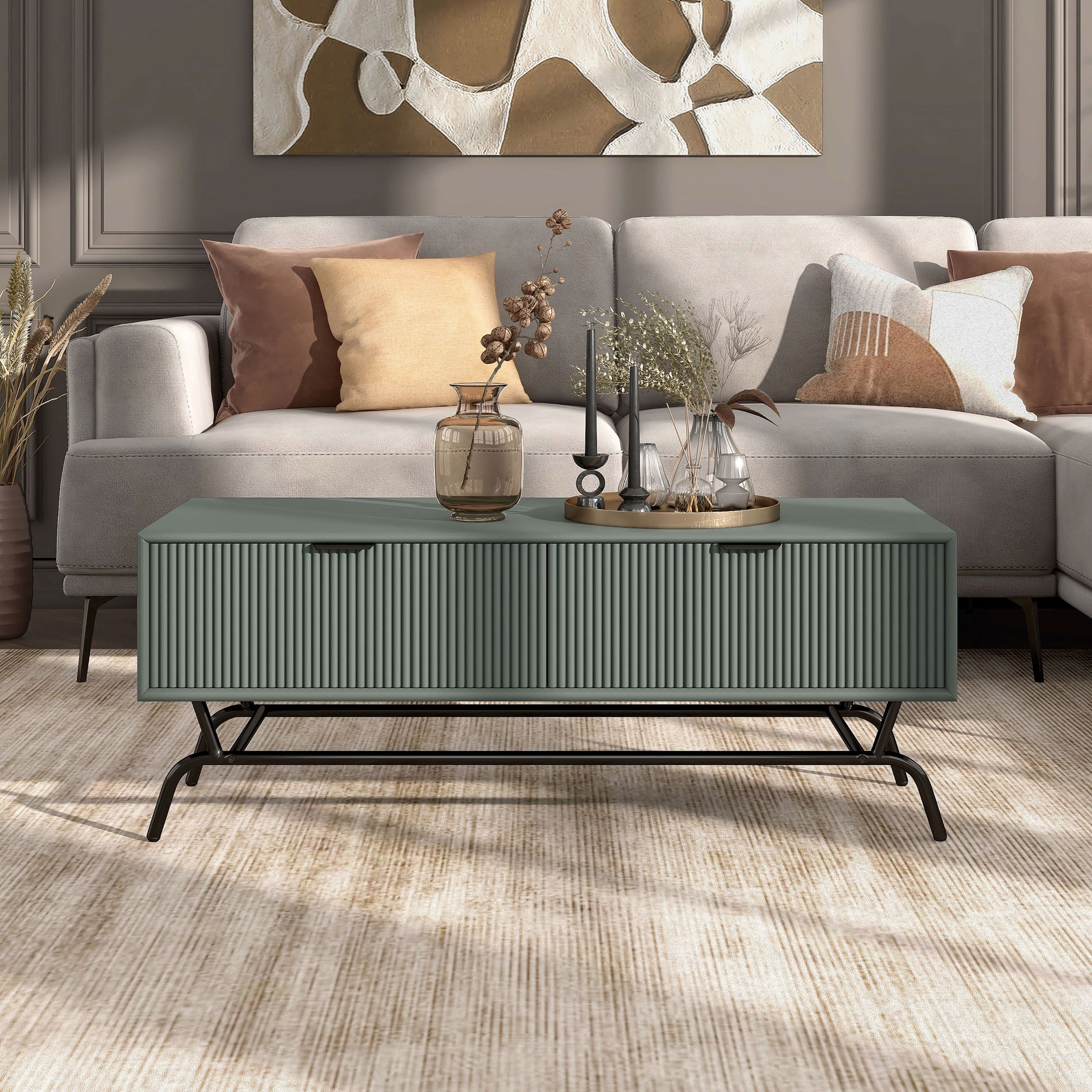 Furniture of America Estee 2-Drawer Wood Sage Green Coffee Table ...