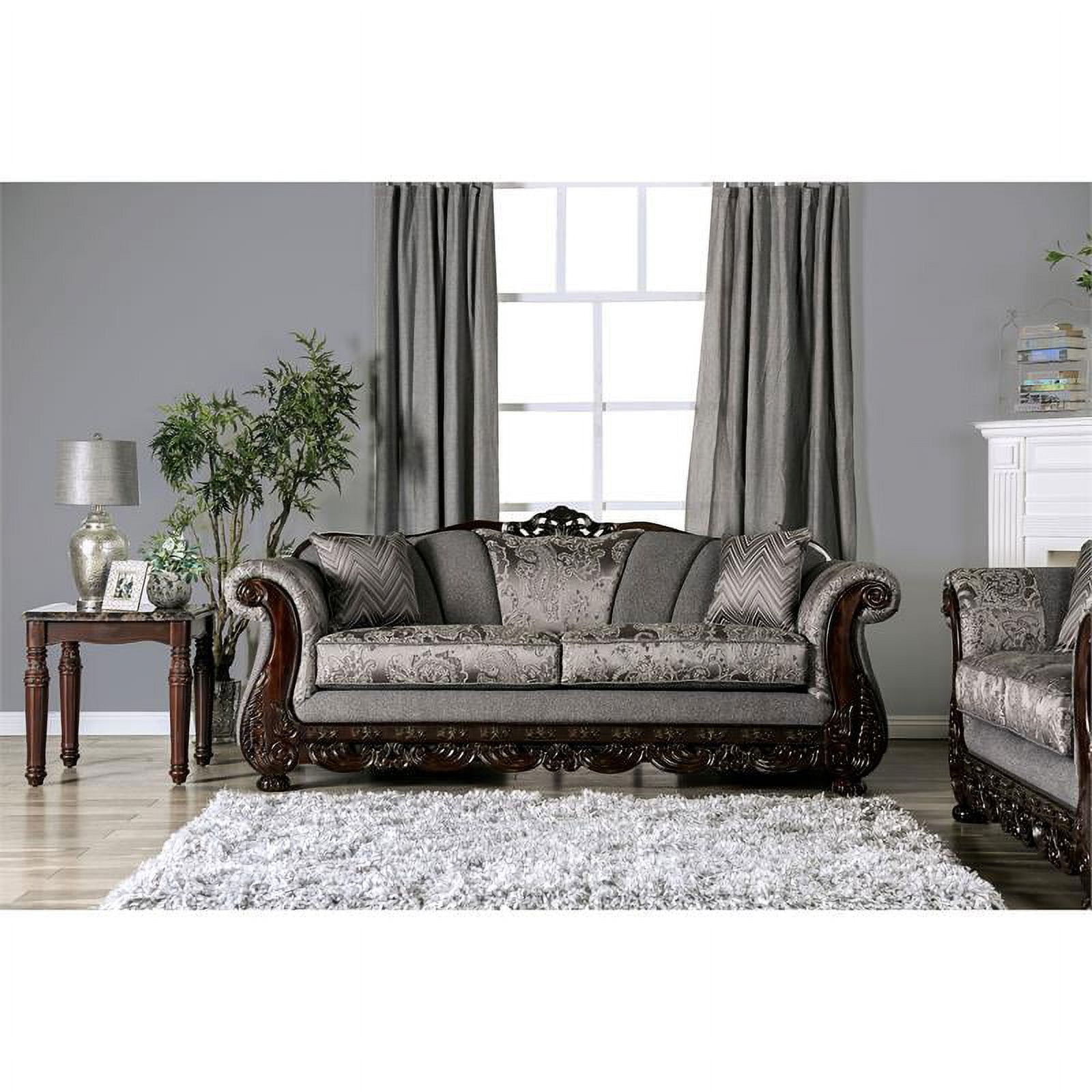 Furniture of America Eston Traditional Chenille Upholstered Sofa in ...