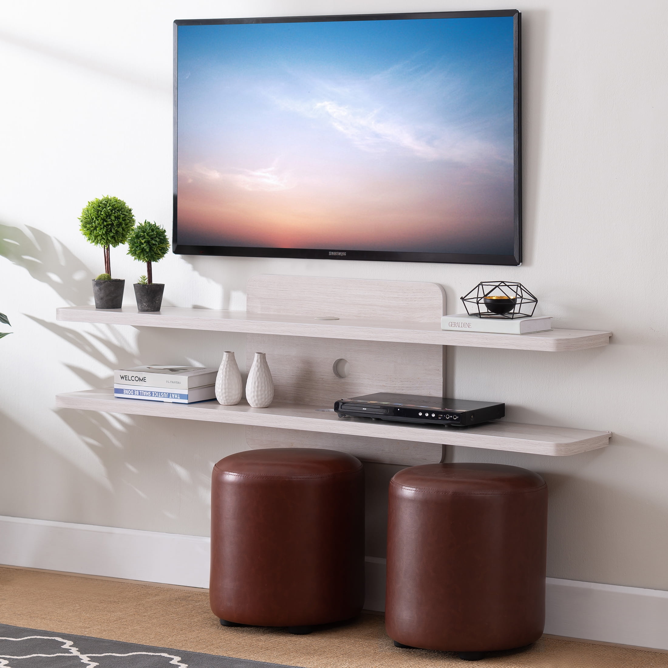 Furniture of America Eustache 2-Tier Floating TV Stand, 60", Brown ...