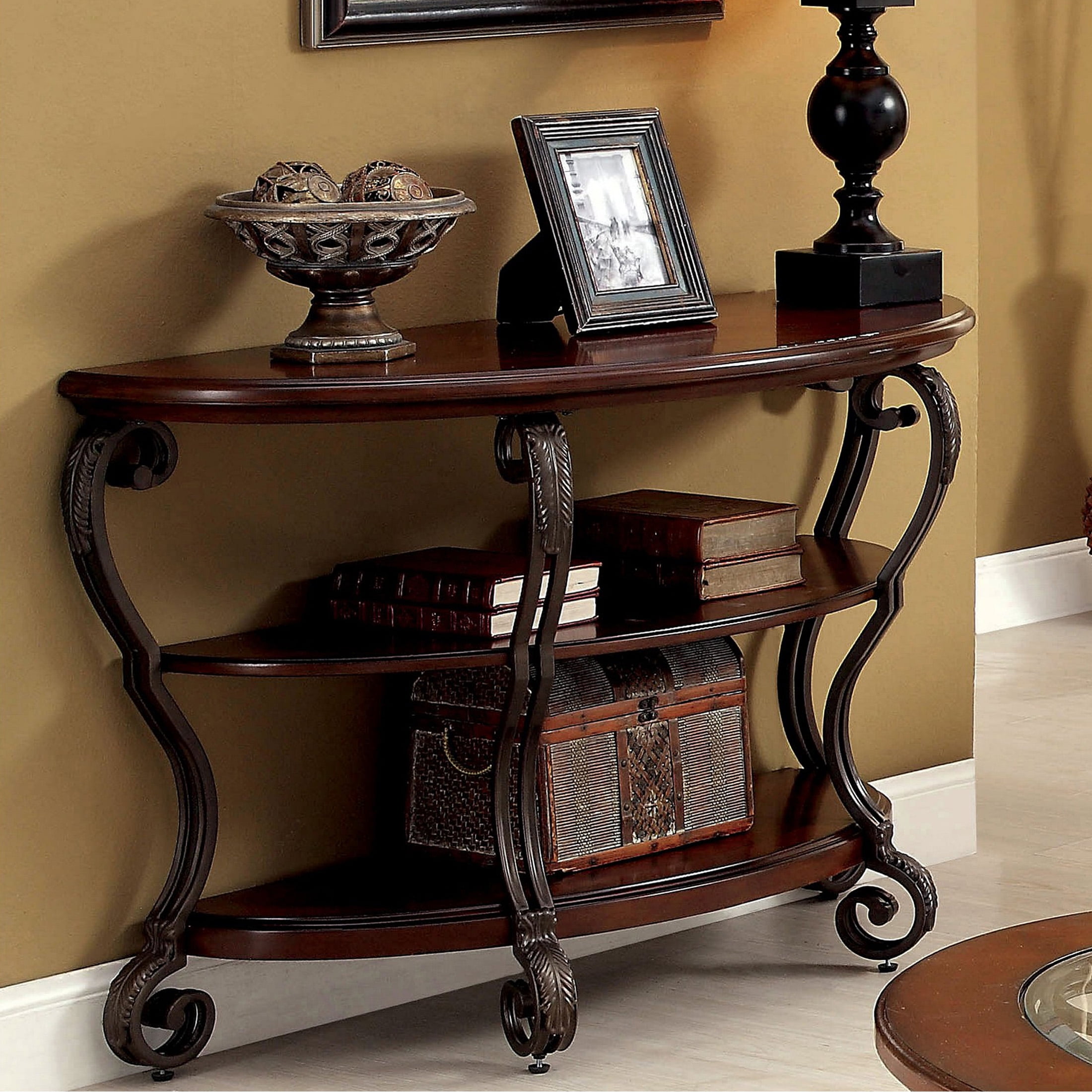 Furniture of America Ezell 2-Shelf Console Table, Brown Cherry ...