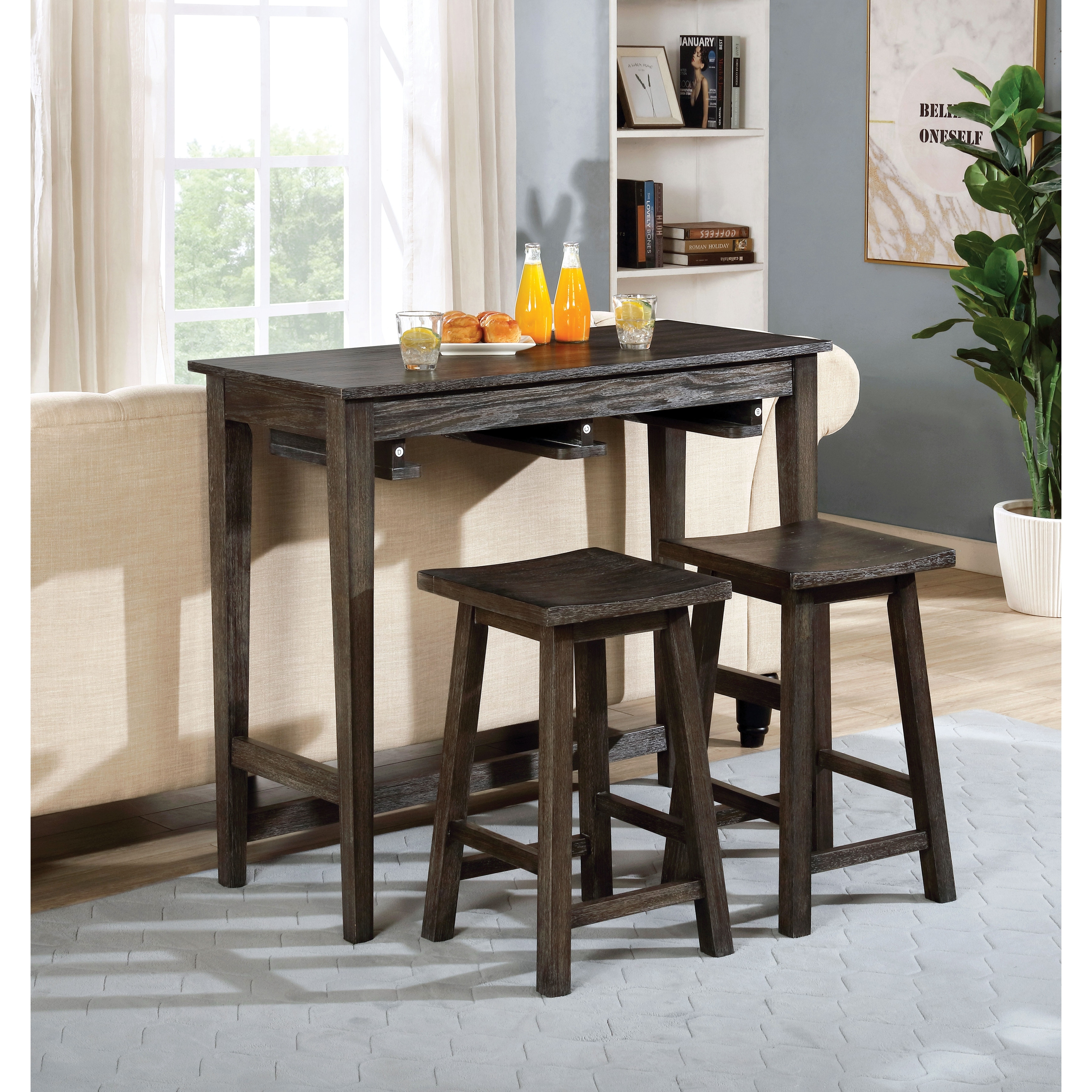 Furniture of America Flaros Transitional Solid Wood 3-Piece Bar Table ...