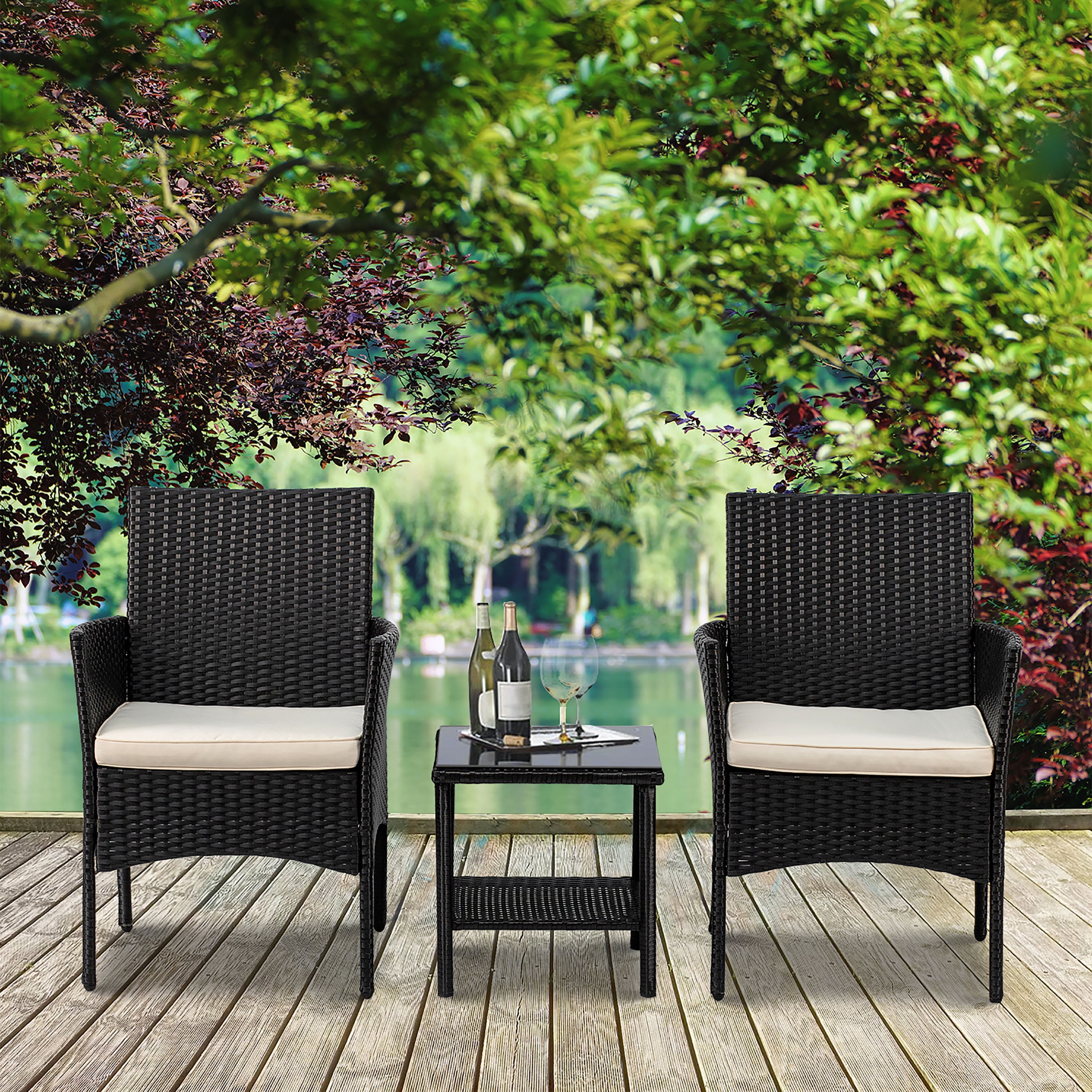 Brite Stainless Steel and FE Wicker Black 3-Piece Outdoor Conversation ...