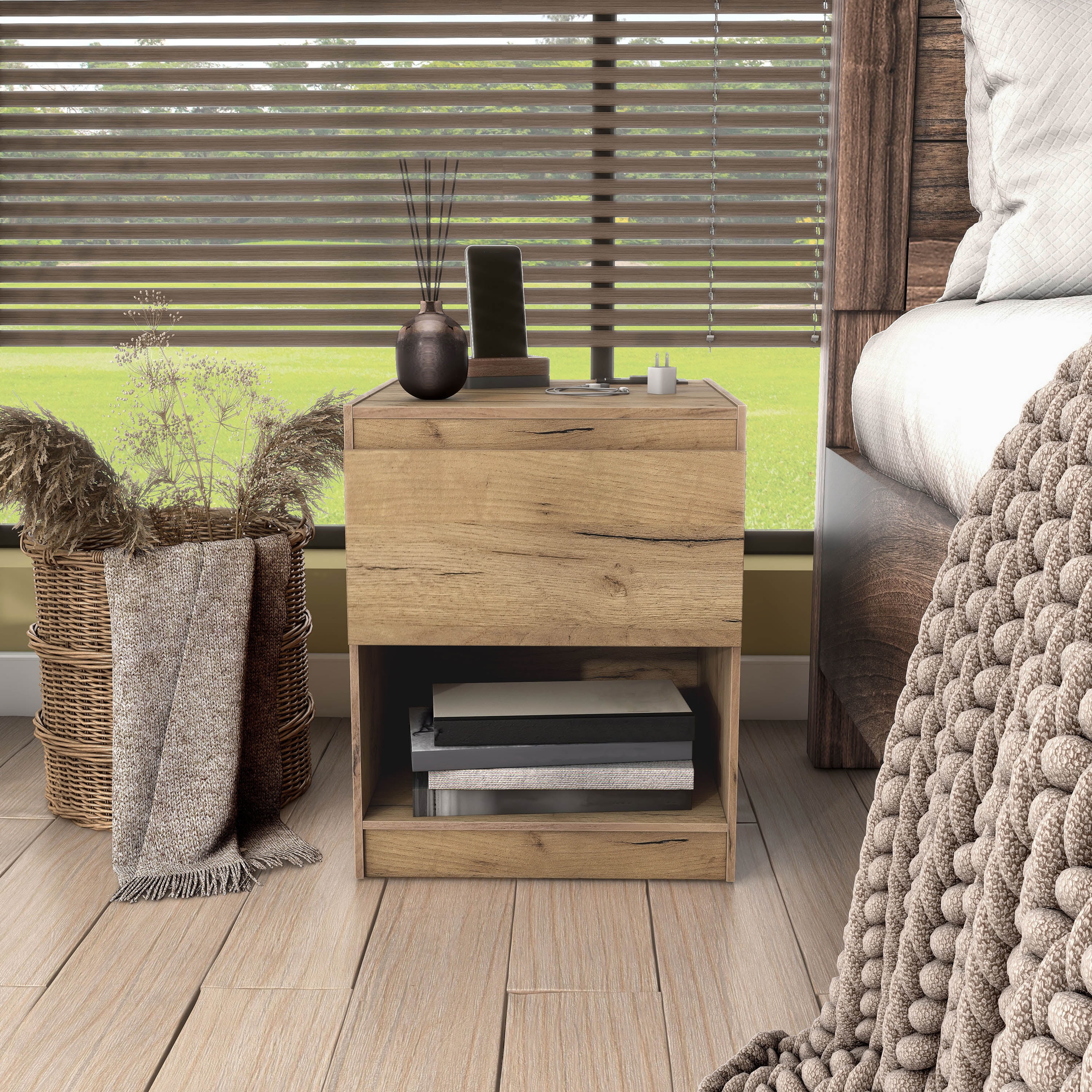 Furniture of America Freen 1-Drawer and 1-Shelf Wood Light Oak ...