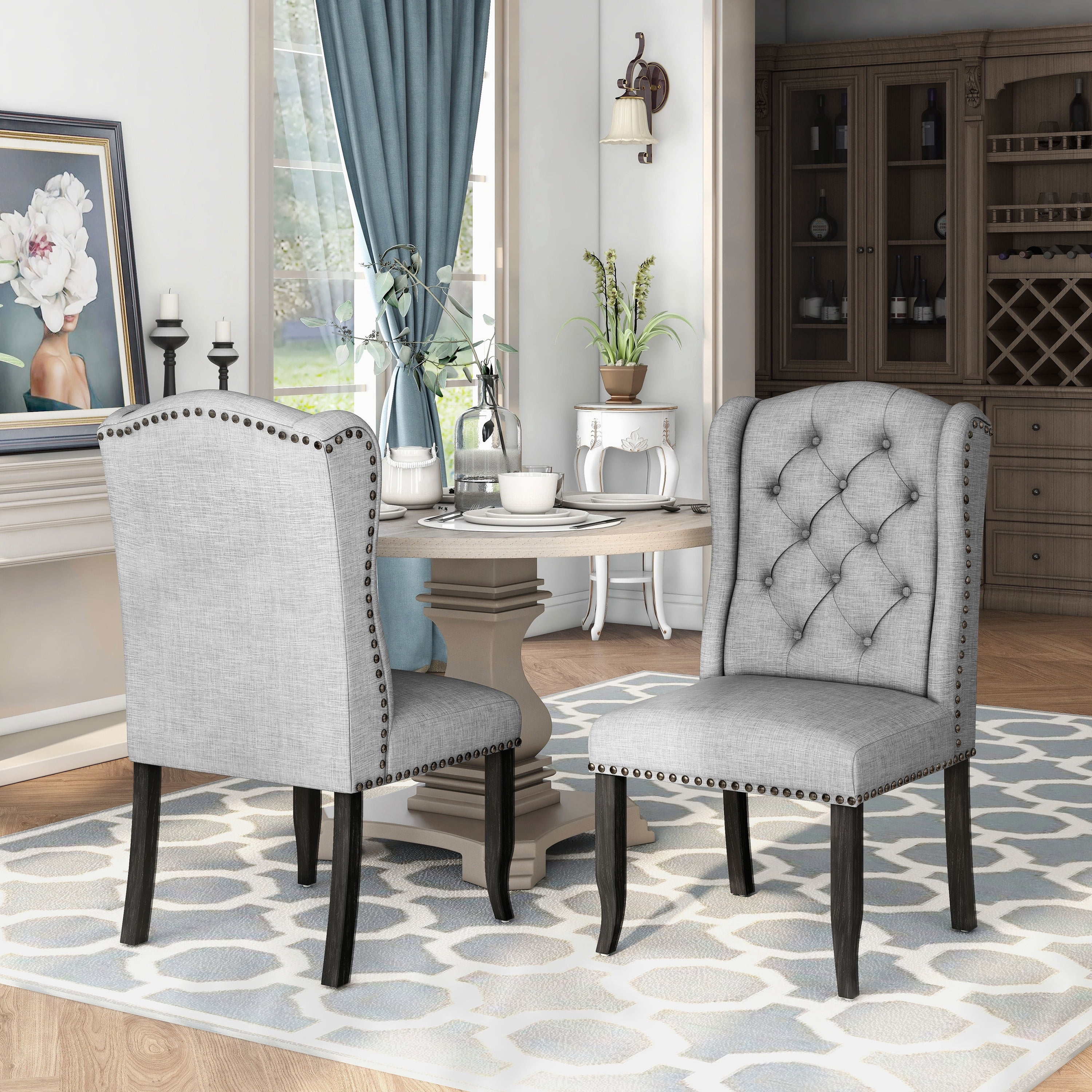 Furniture Freiden Tufted Nailhead Fabric Side Chairs - Set of 2 ...