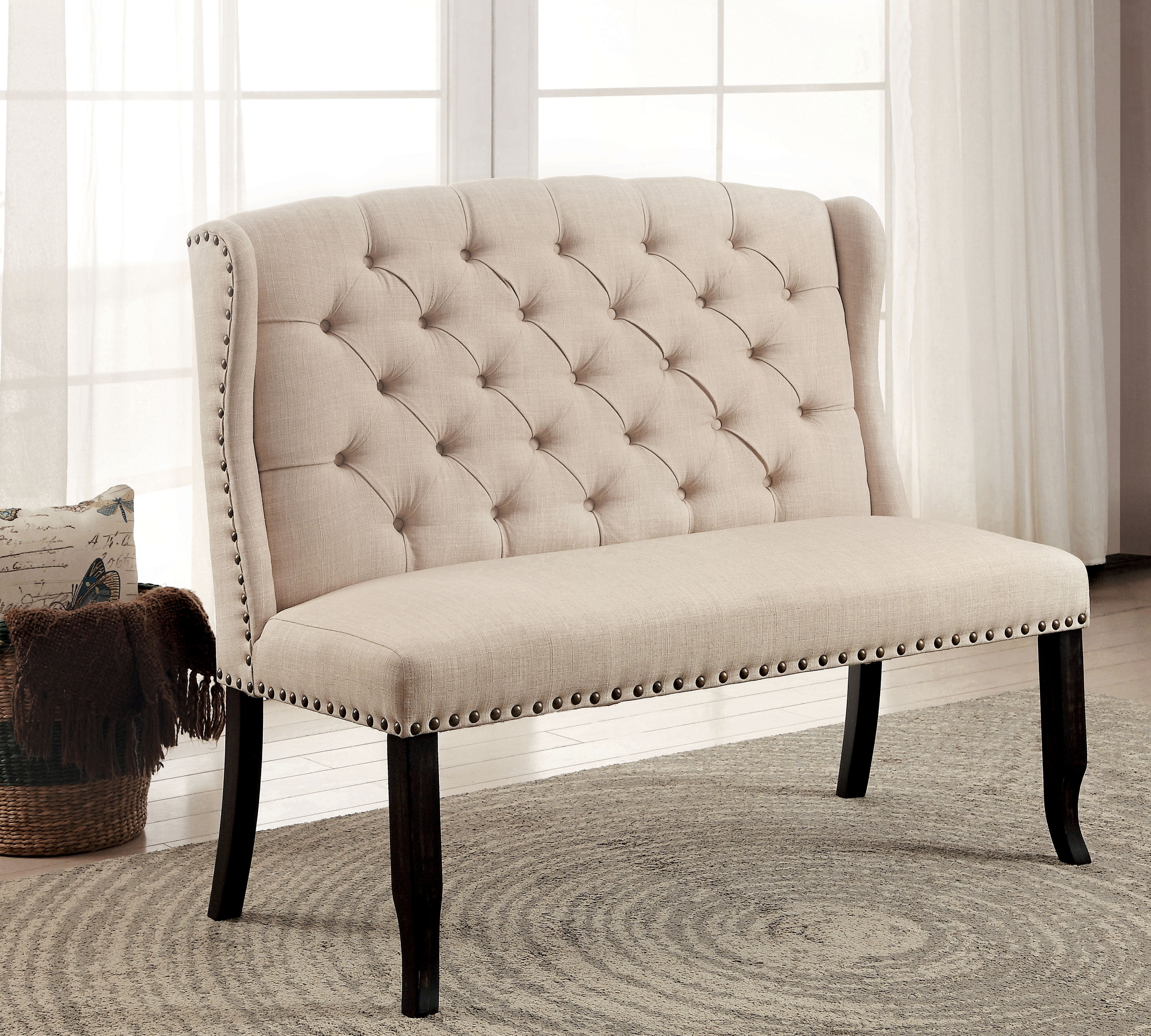 Furniture of America Freiden Tufted Wingback Dining Bench Antique Black