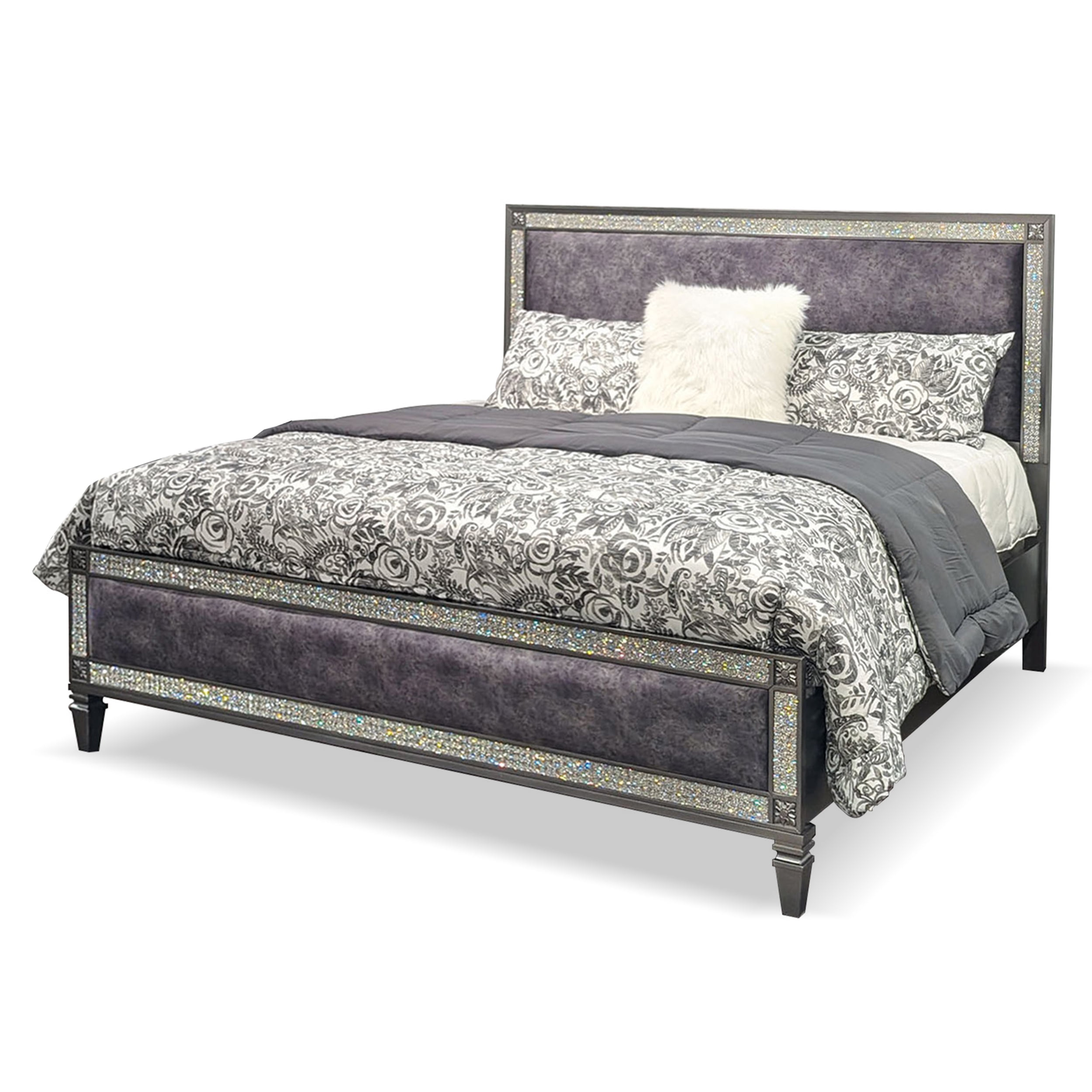 Furniture of America Galantt Solid Wood Padded Eastern King Bed in Gray ...