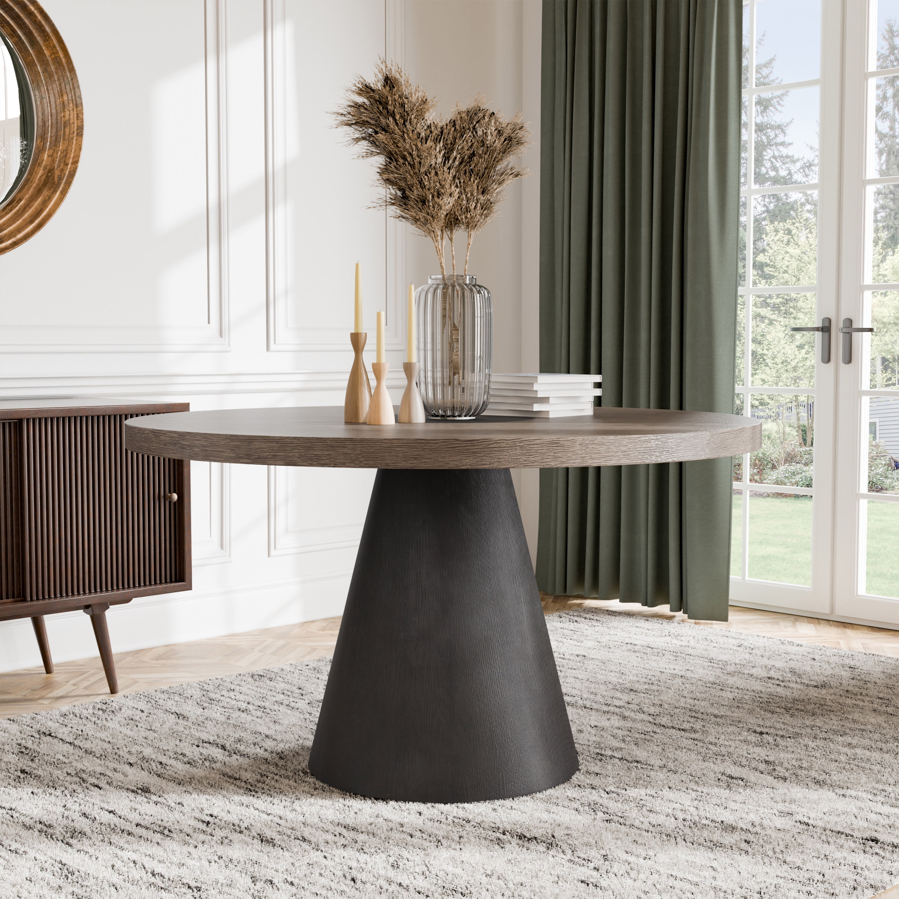 Furniture of America Garth 54" Round Indoor Dining Table, Rustic Oak ...