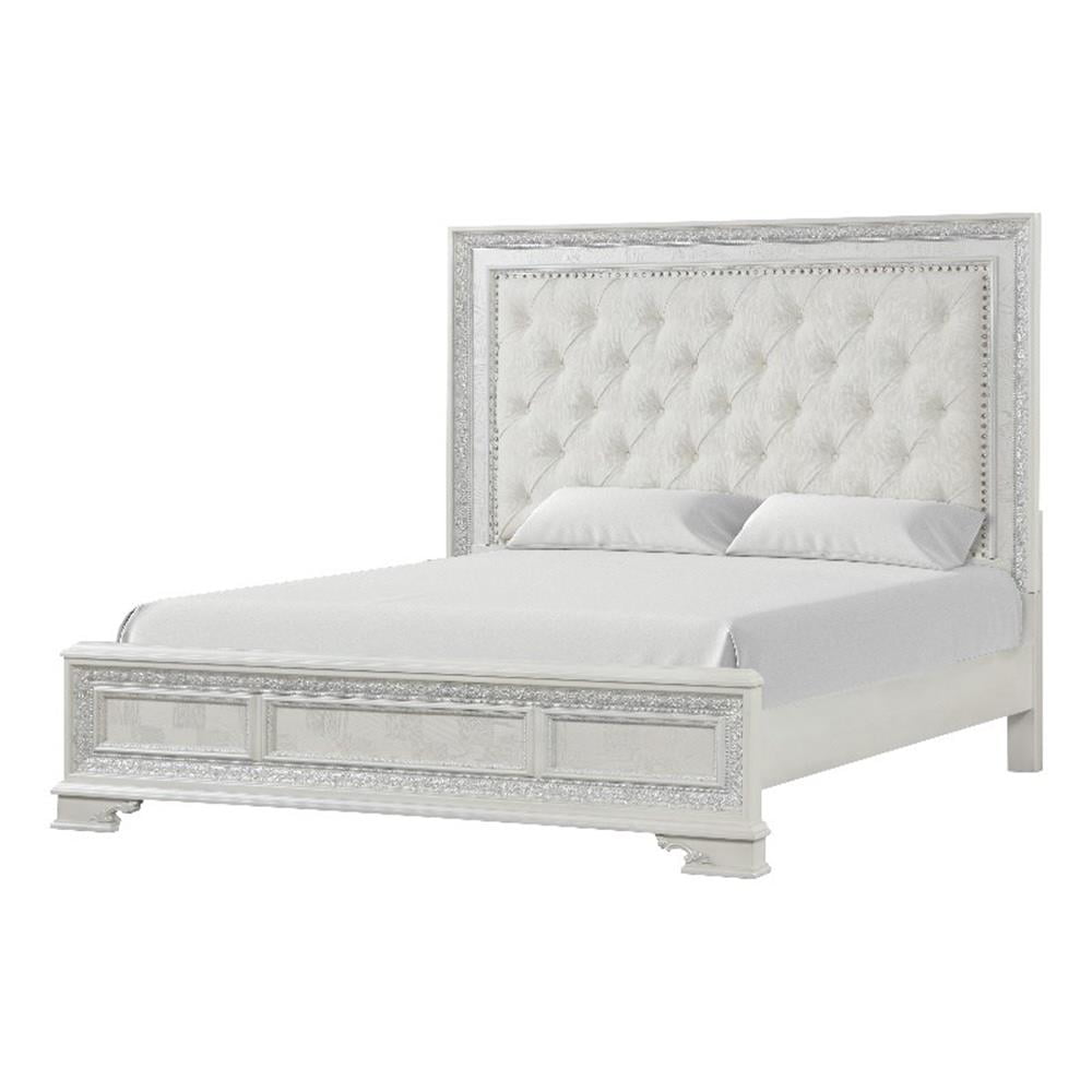 Furniture of America Gelbero White Wood King Bed with Upholstered ...