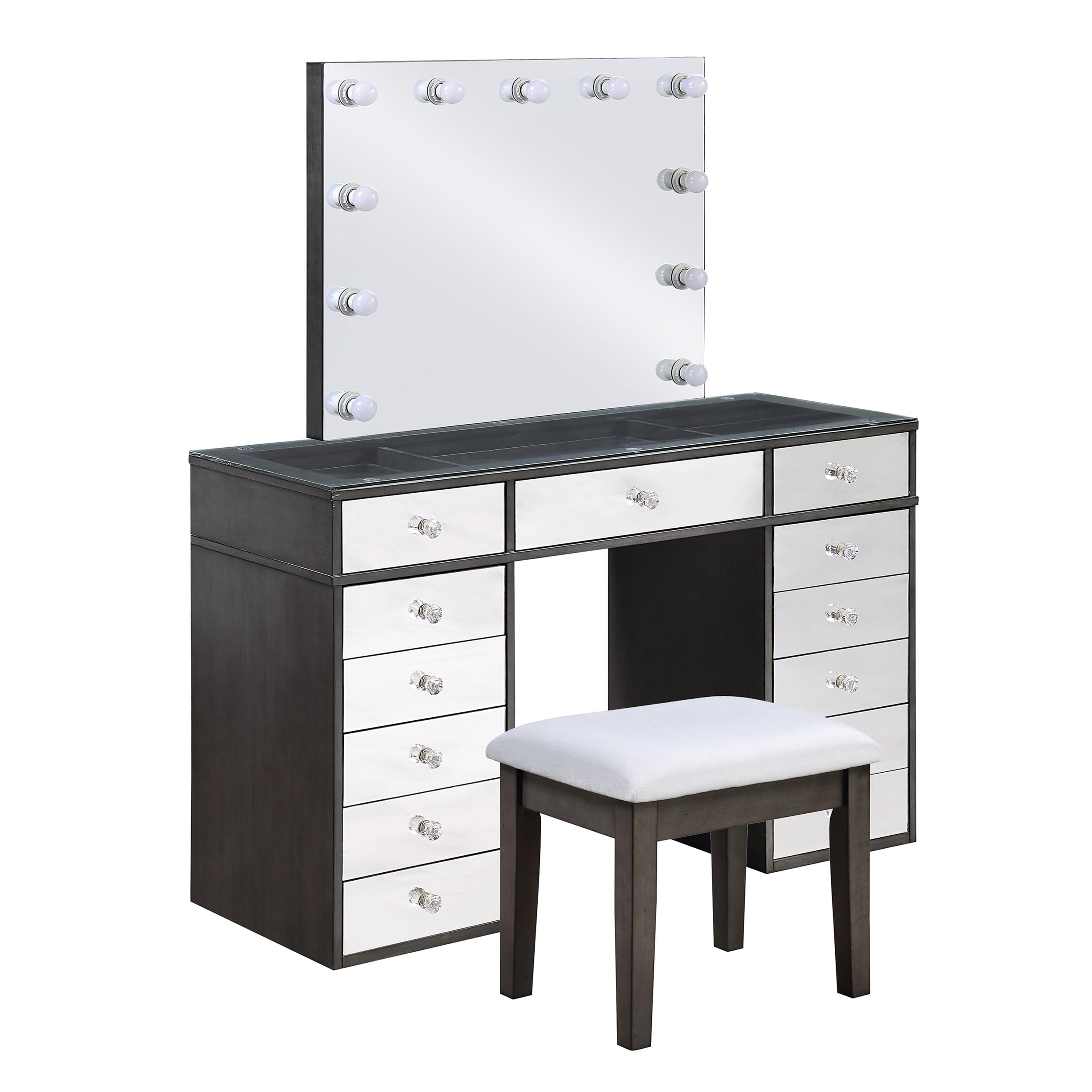Furniture of America Glanz Wood 3-Piece Vanity Set with USB and LED in ...