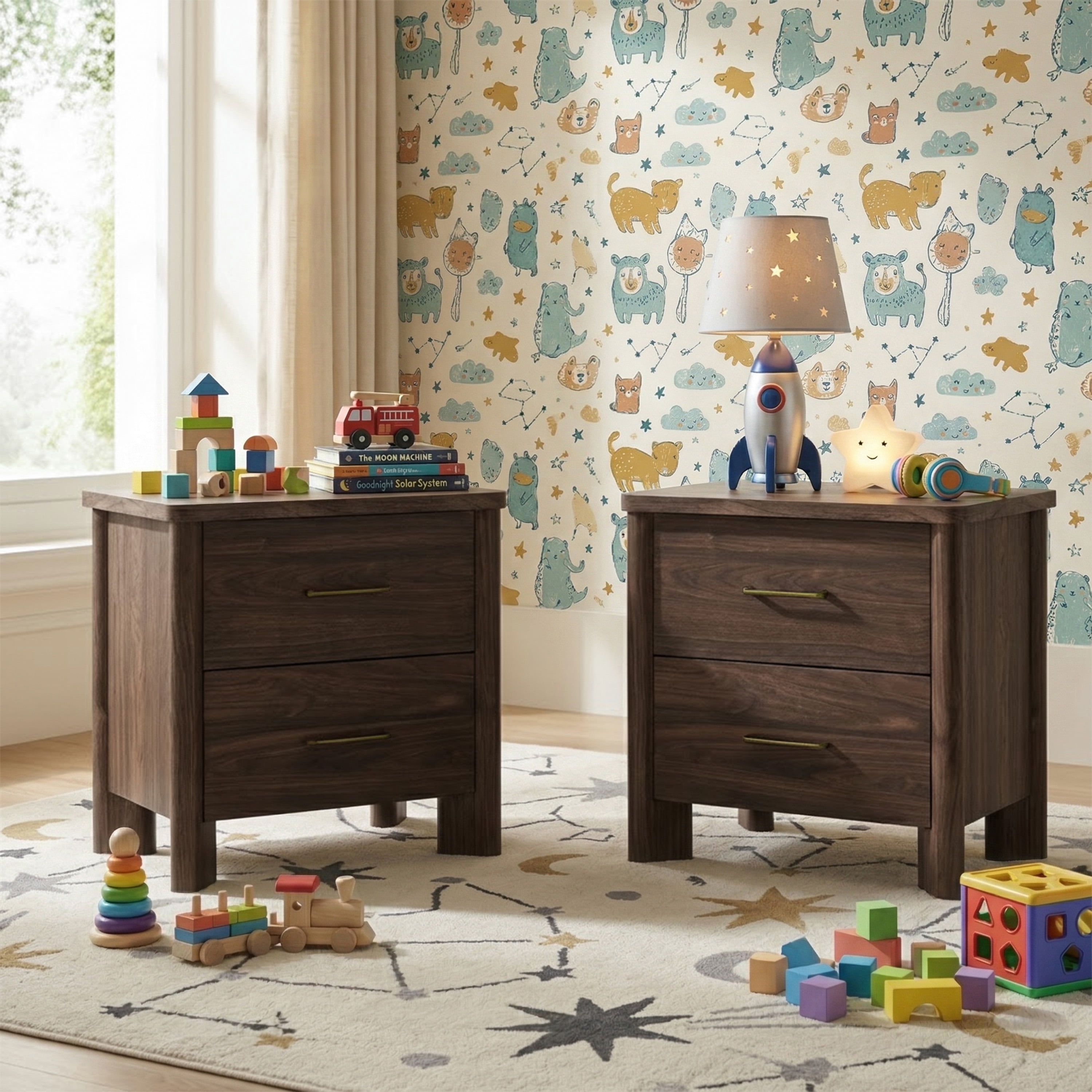 Furniture of America Gracie Modern Wood 2-Drawer Nightstands with USB ...
