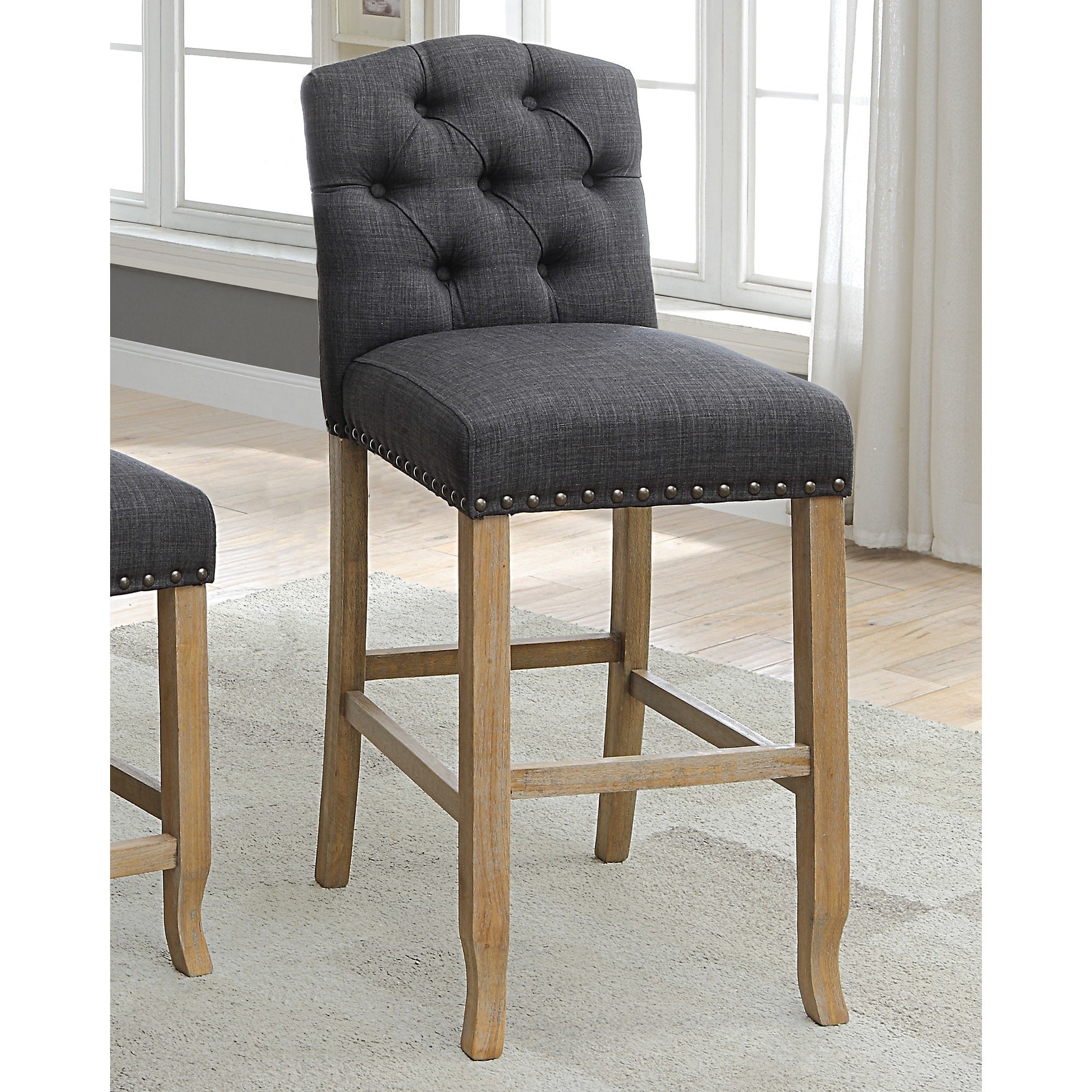 Furniture of America Hail Rustic Fabric Tufted Bar Height Chairs (Set ...