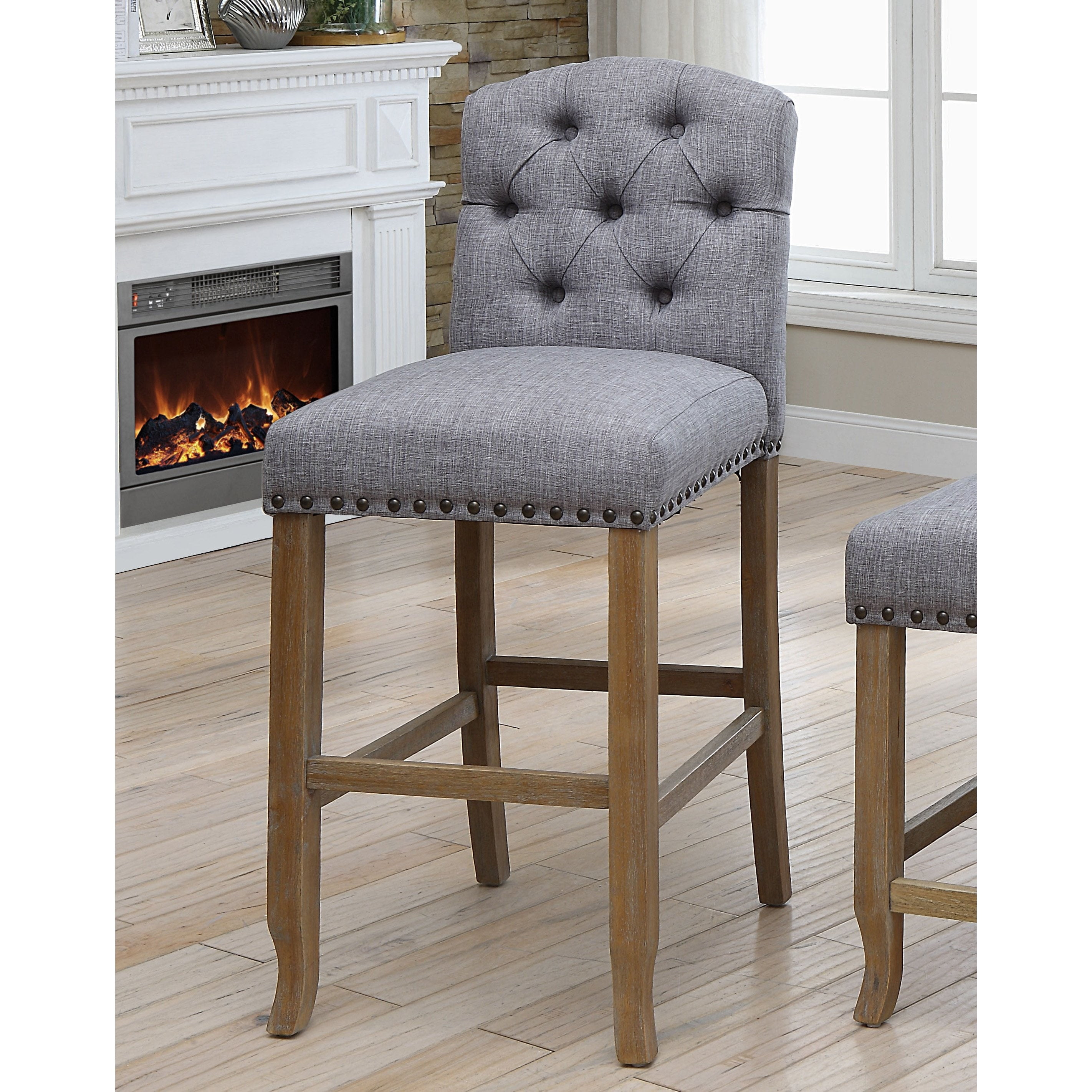 Furniture of America Hail Rustic Fabric Tufted Bar Height Chairs (Set ...