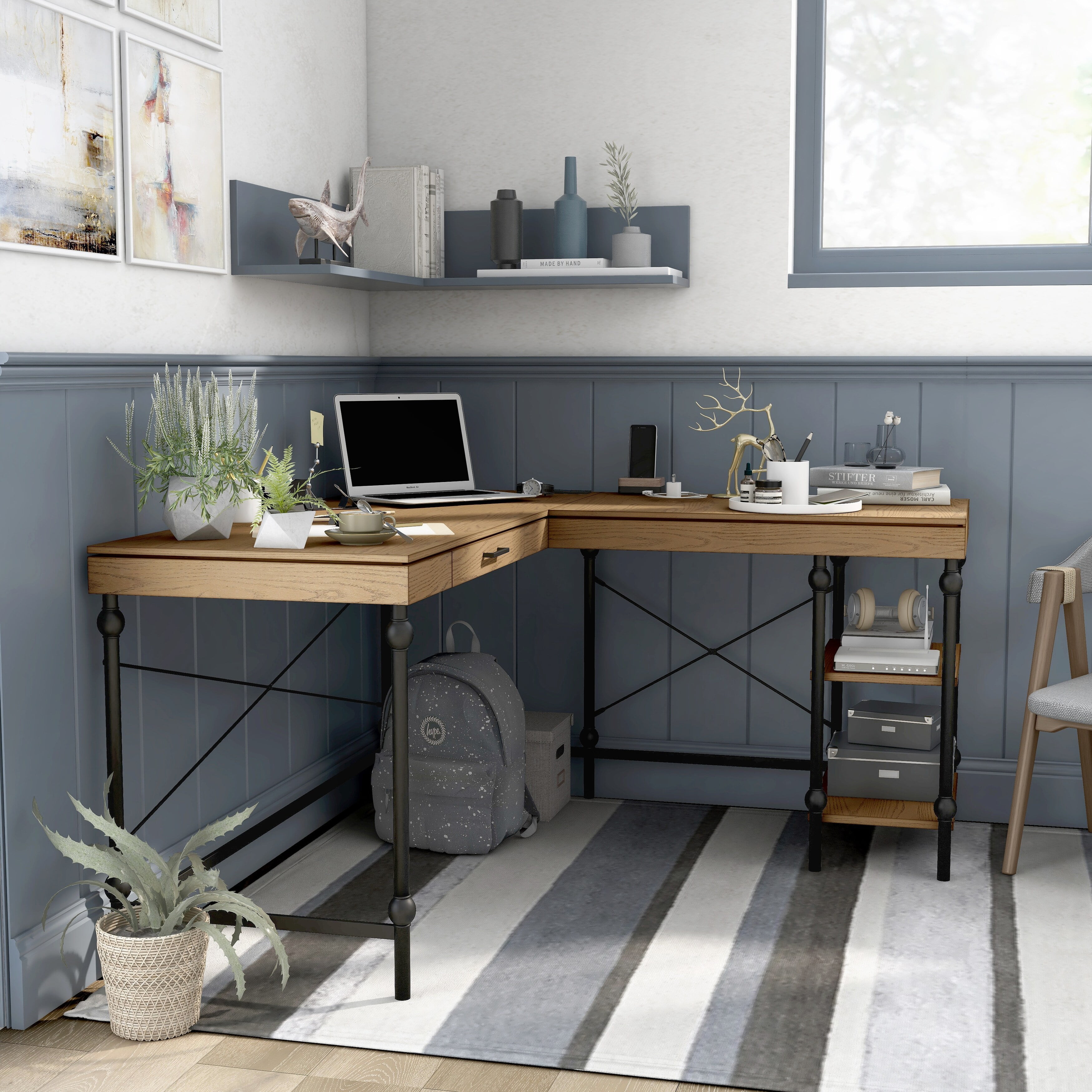 Furniture of America Haley Farmhouse 59-inch Metal L-Shaped Computer ...