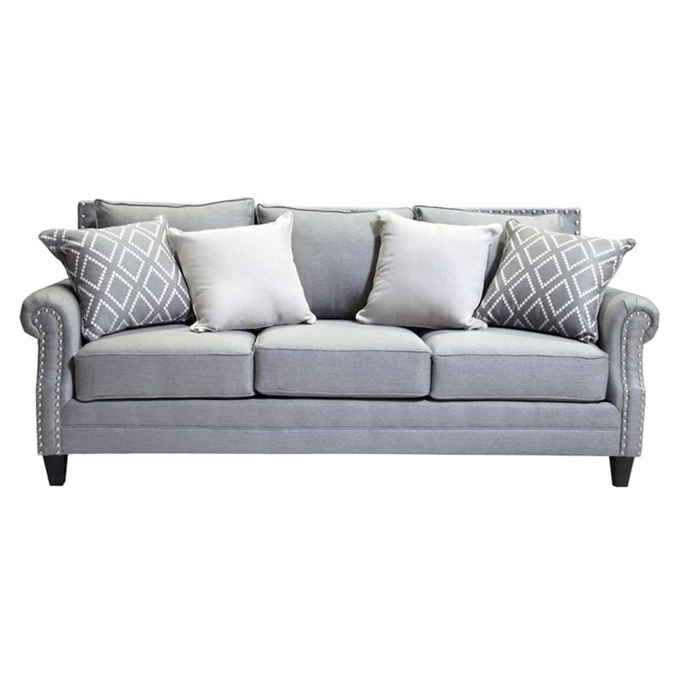 Furniture of America Hanson Transitional Fabric Nailhead Sofa in Gray ...