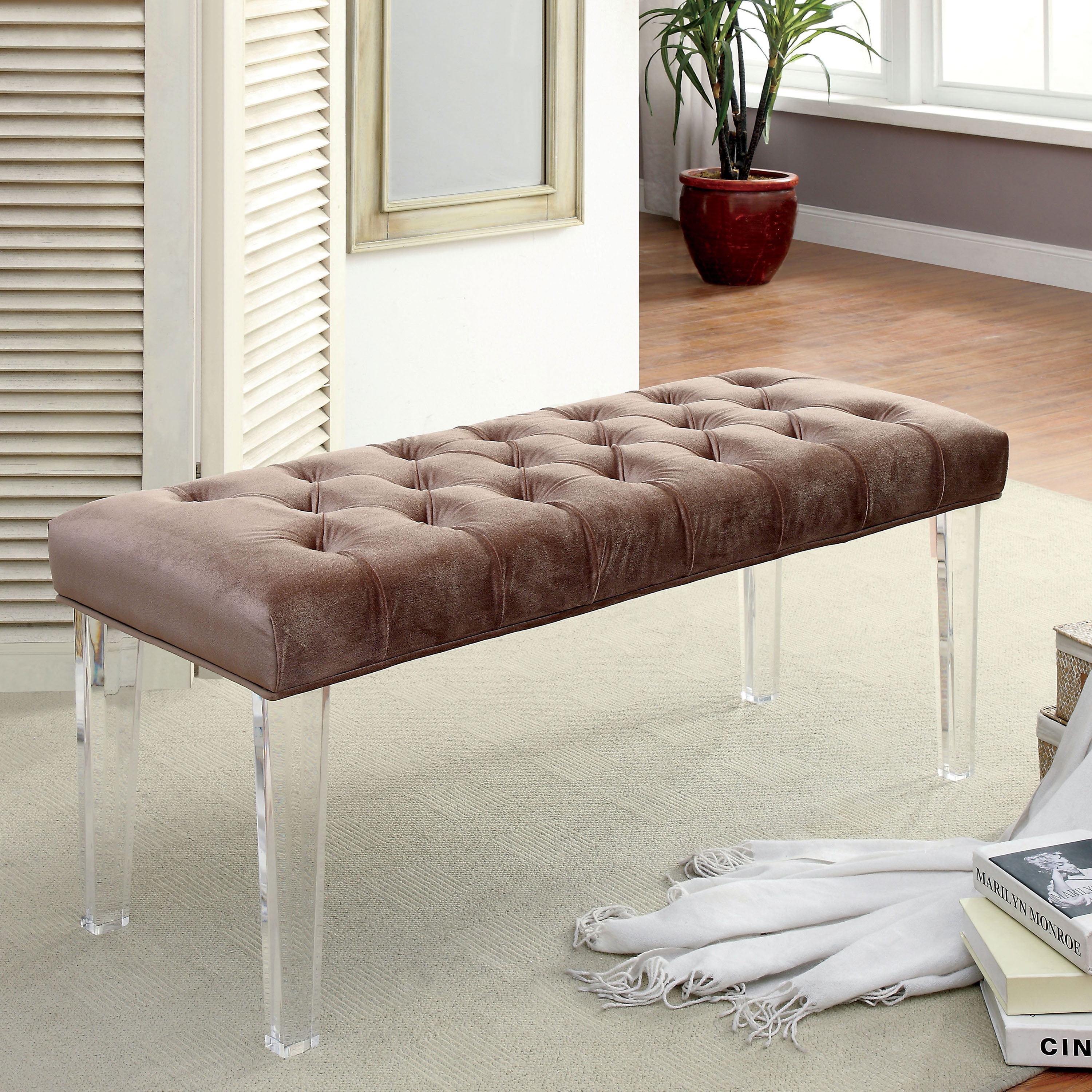 Furniture of America Harper Fabric Upholstered Bench - Brown - Walmart.com