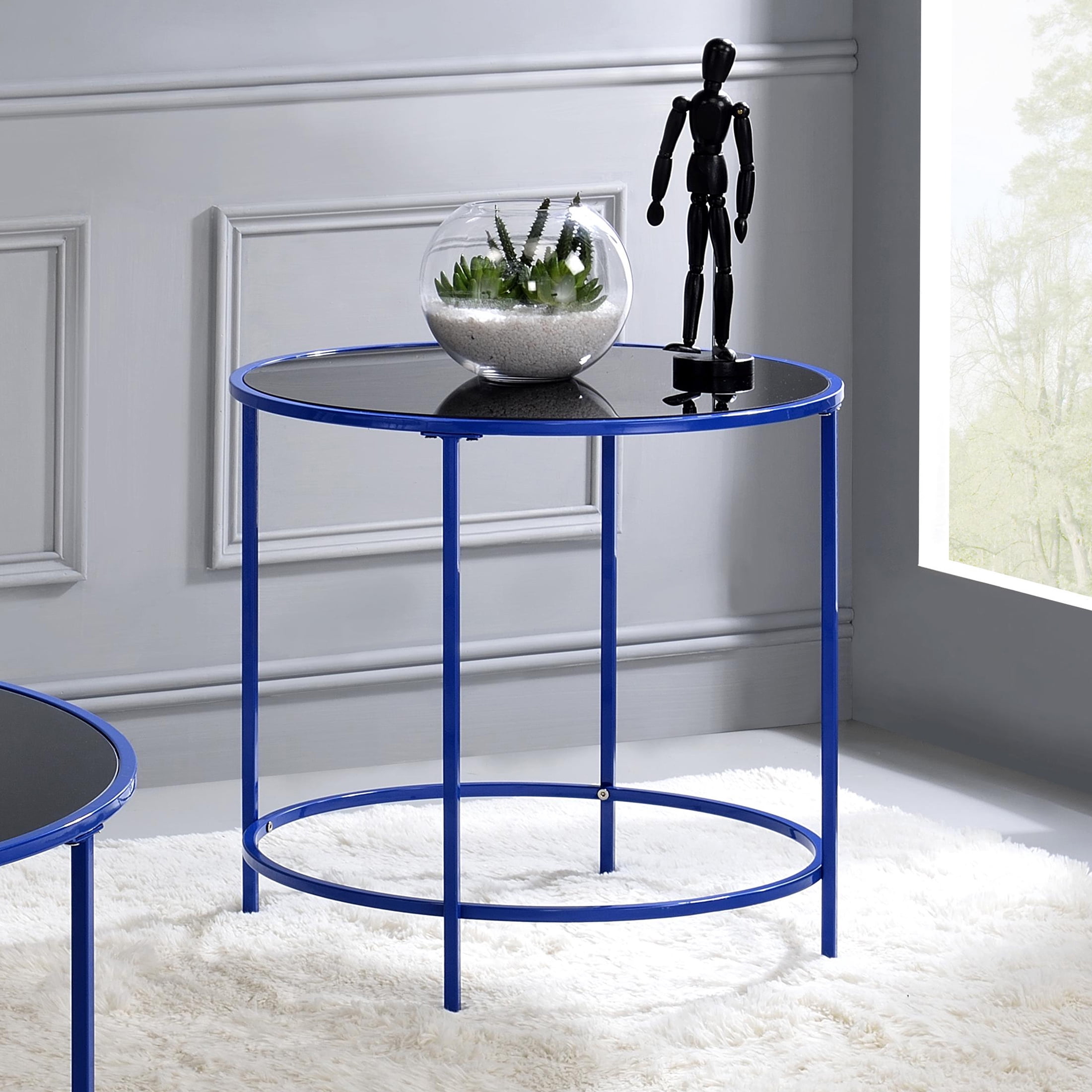 Free Shipping! Furniture of America Harre Blue Glass Top Side Table ...