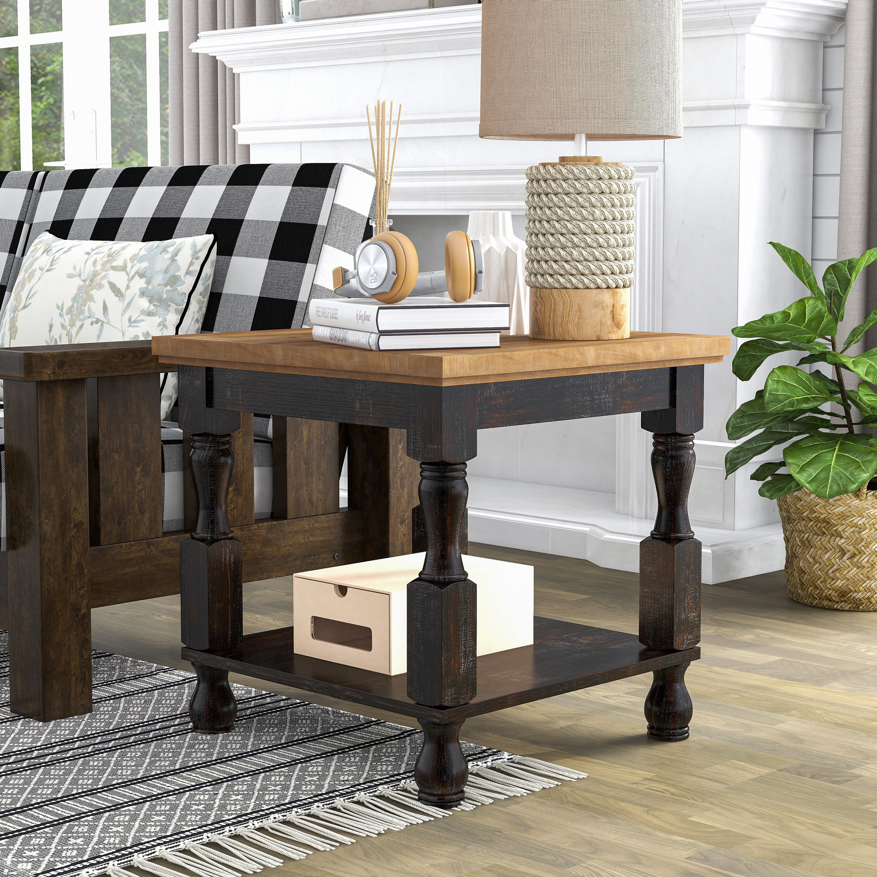 Furniture of America Harrington Farmhouse 24-inch 1-Shelf End Table Oak ...
