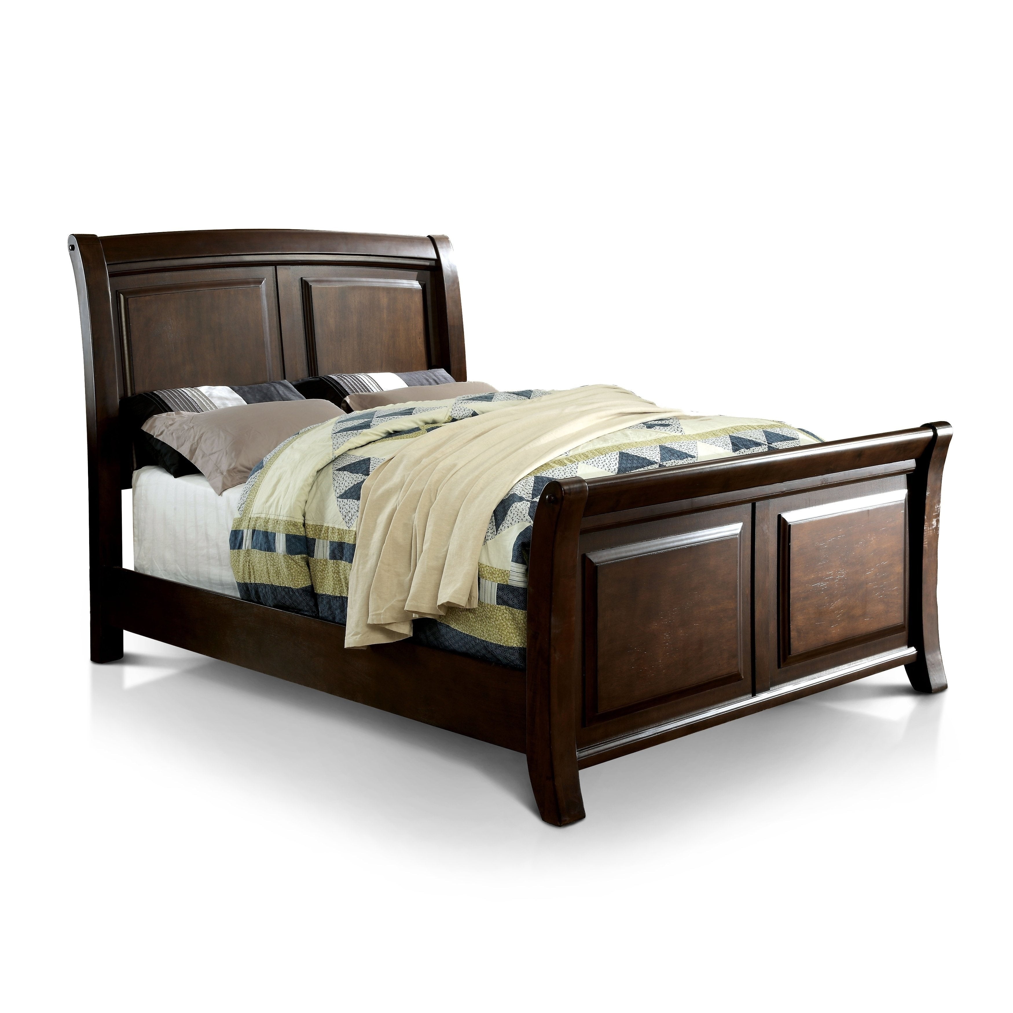 Furniture of America Hazelo Modern Brown Solid Wood Sleigh Bed King ...