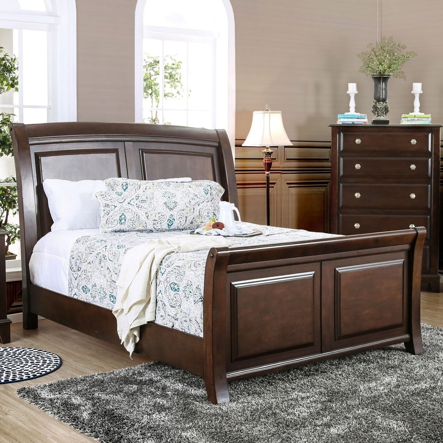 Furniture of America Hazelo Modern Brown Solid Wood Sleigh Bed Queen ...