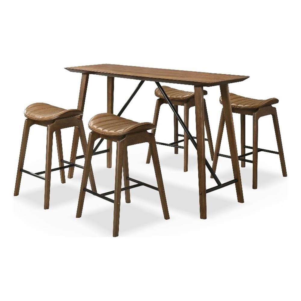 Furniture of America Hemat Wood 5-Piece Counter Dining Table Set in ...