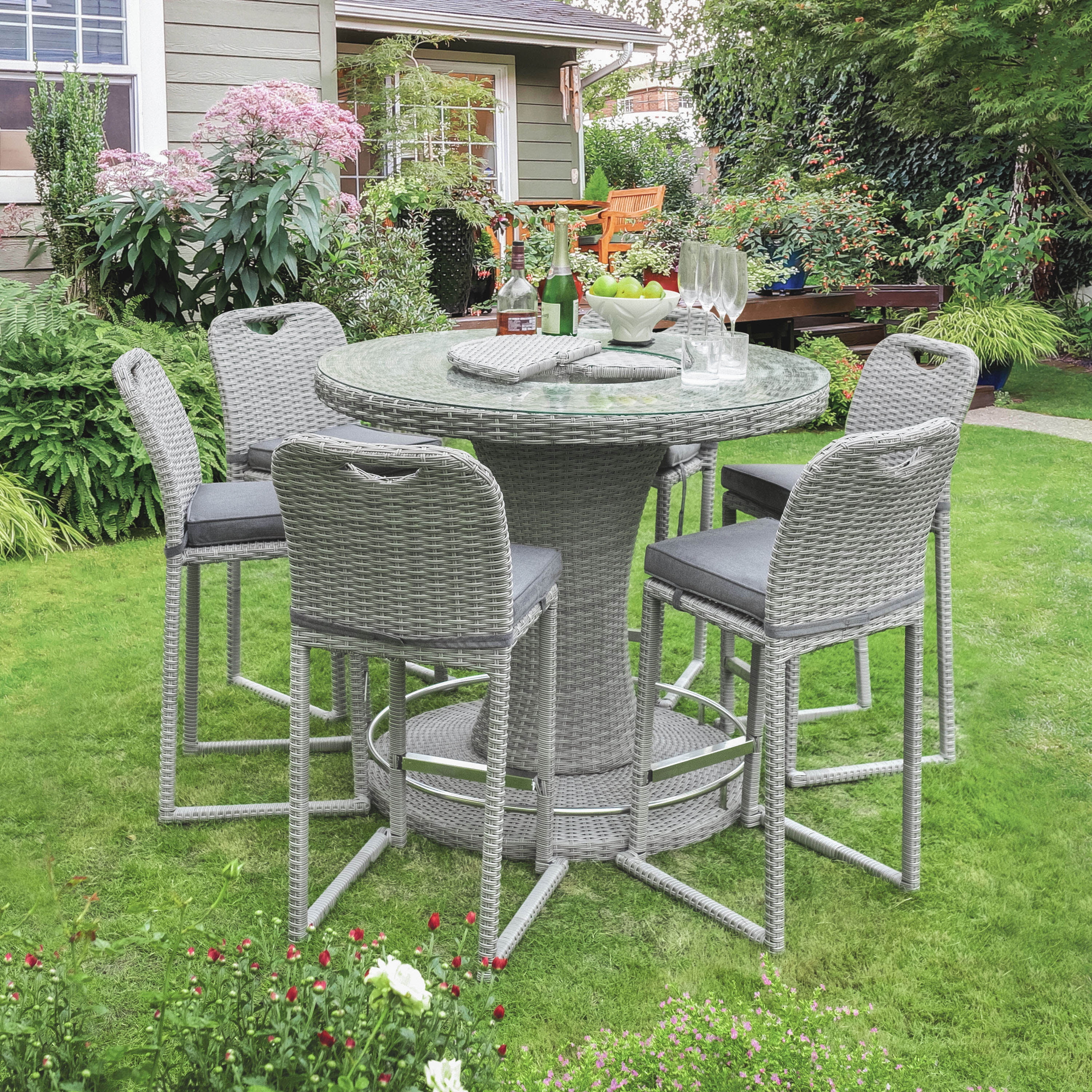 Furniture of America Hiburan 7-Piece Faux Wicker Outdoor Patio Bar ...
