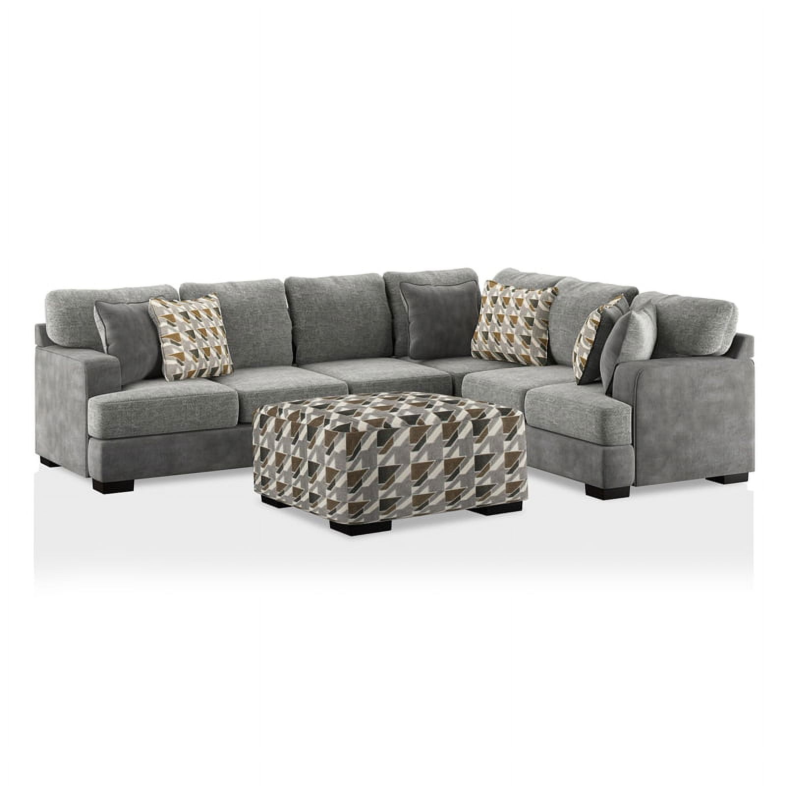 Furniture of America Highman Microfiber L-Shape Sectional with Ottoman ...